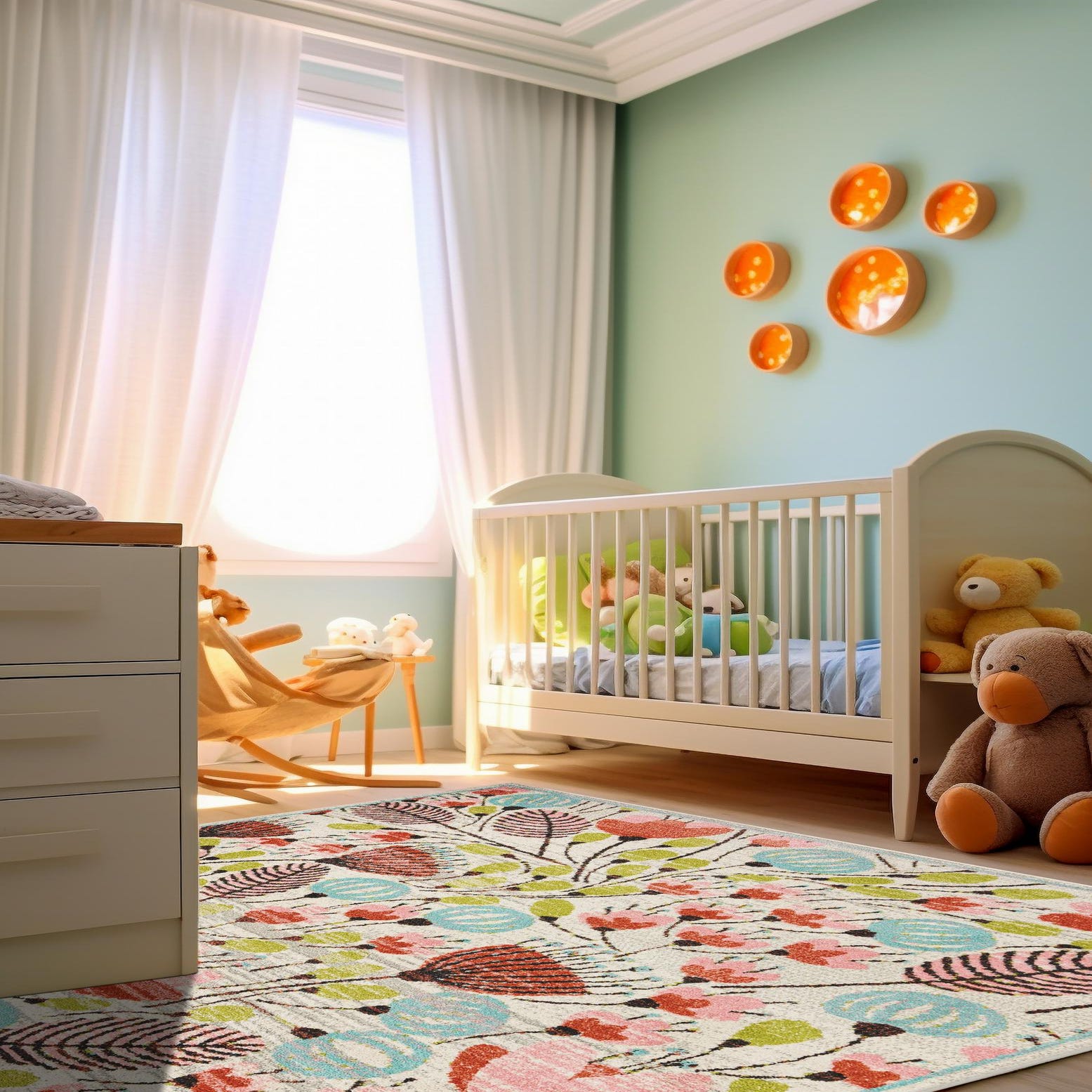 Ivory 7' 10 x 7' 10 Flowers Whimsy Kids Square Rug | Rugs.com