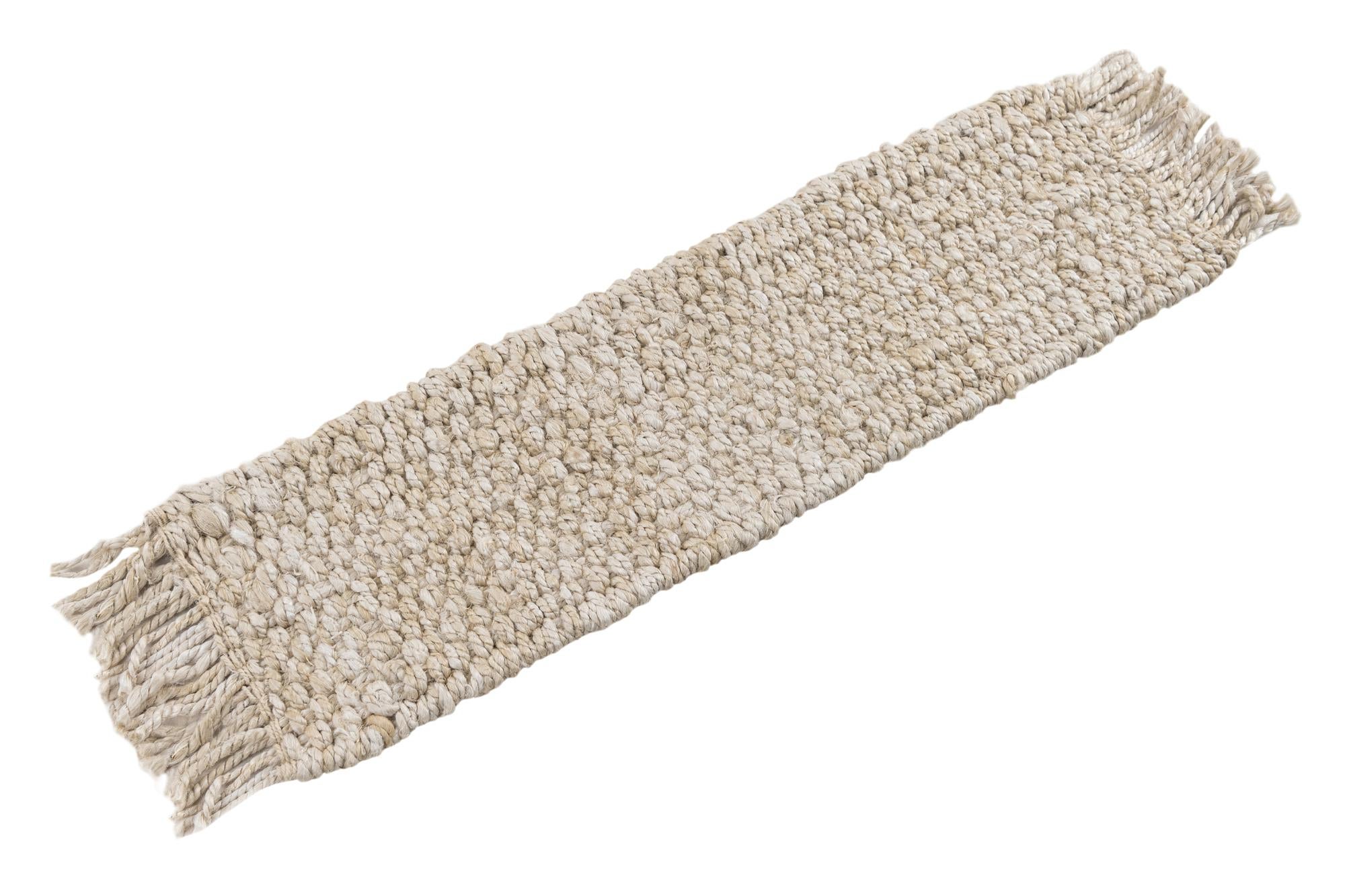 Ivory 0' 9 x 2' 6 Hand Woven Chunky Jute Stair Rug | Rugs.com