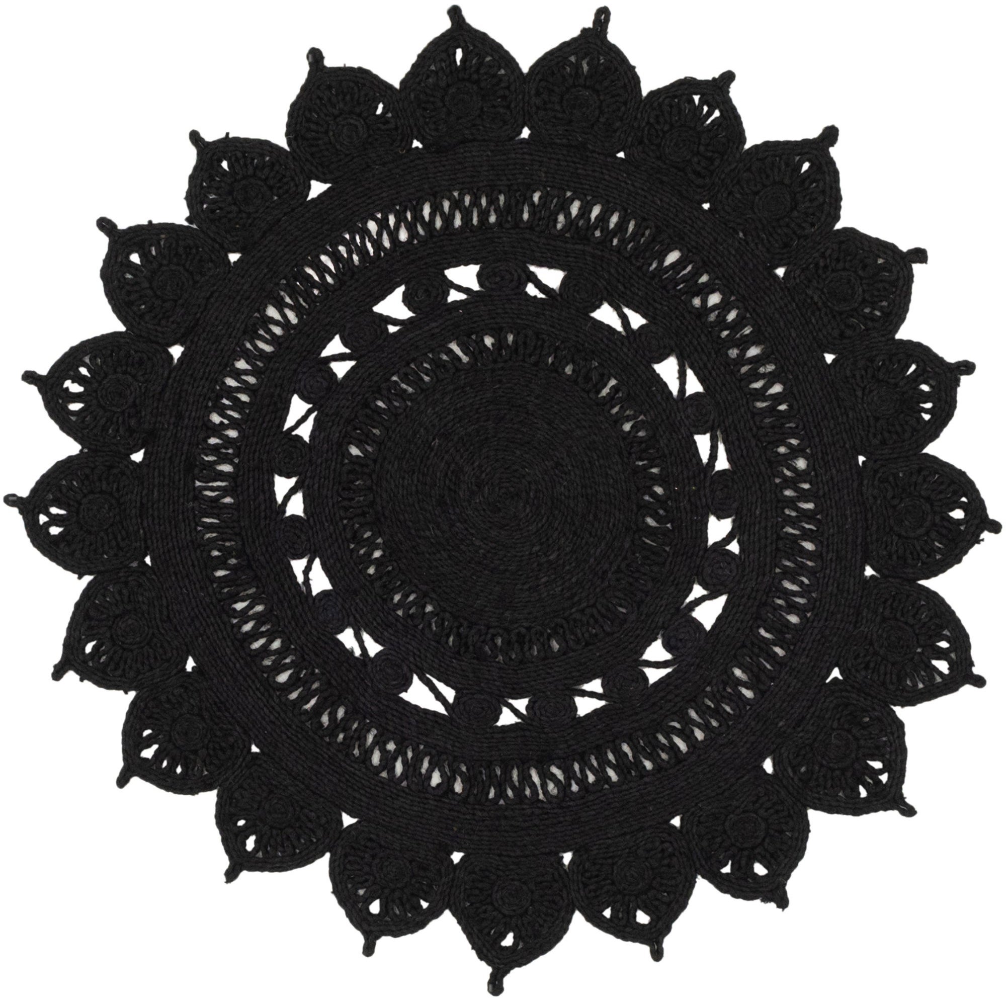 Jet Black 4' 3 x 4' 3 Hand Braided Jute Round Rug | Rugs.com