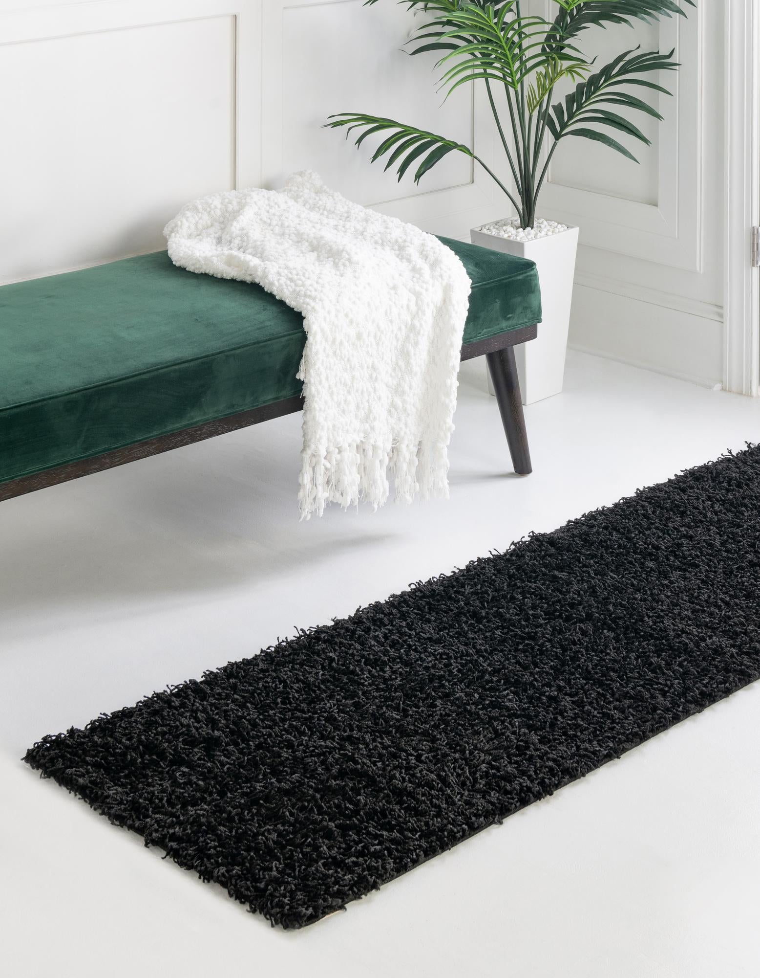 Jet Black 2' x 6' Comfort Solid Shag Runner Rug | Rugs.com