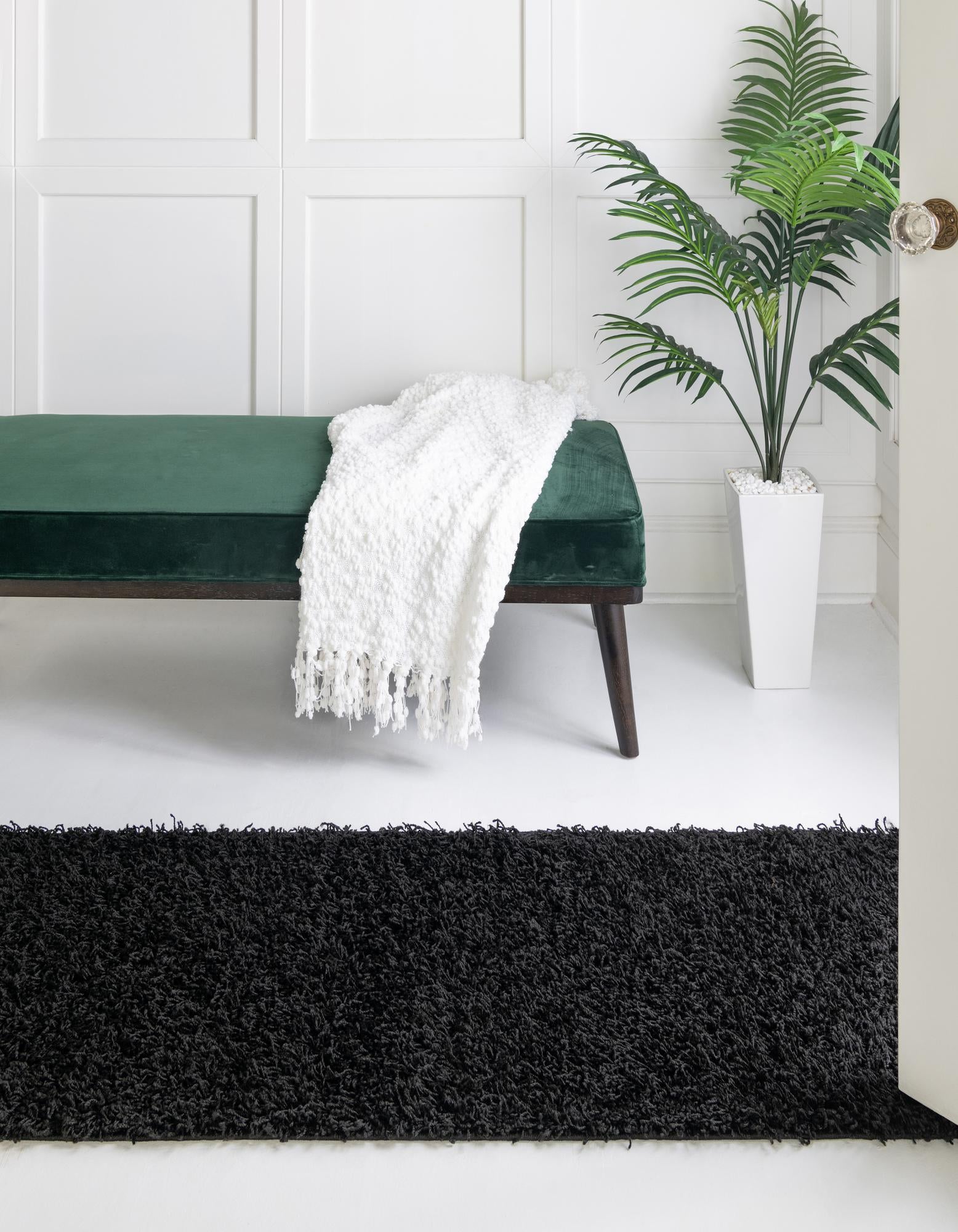 Jet Black 2' x 6' Comfort Solid Shag Runner Rug | Rugs.com