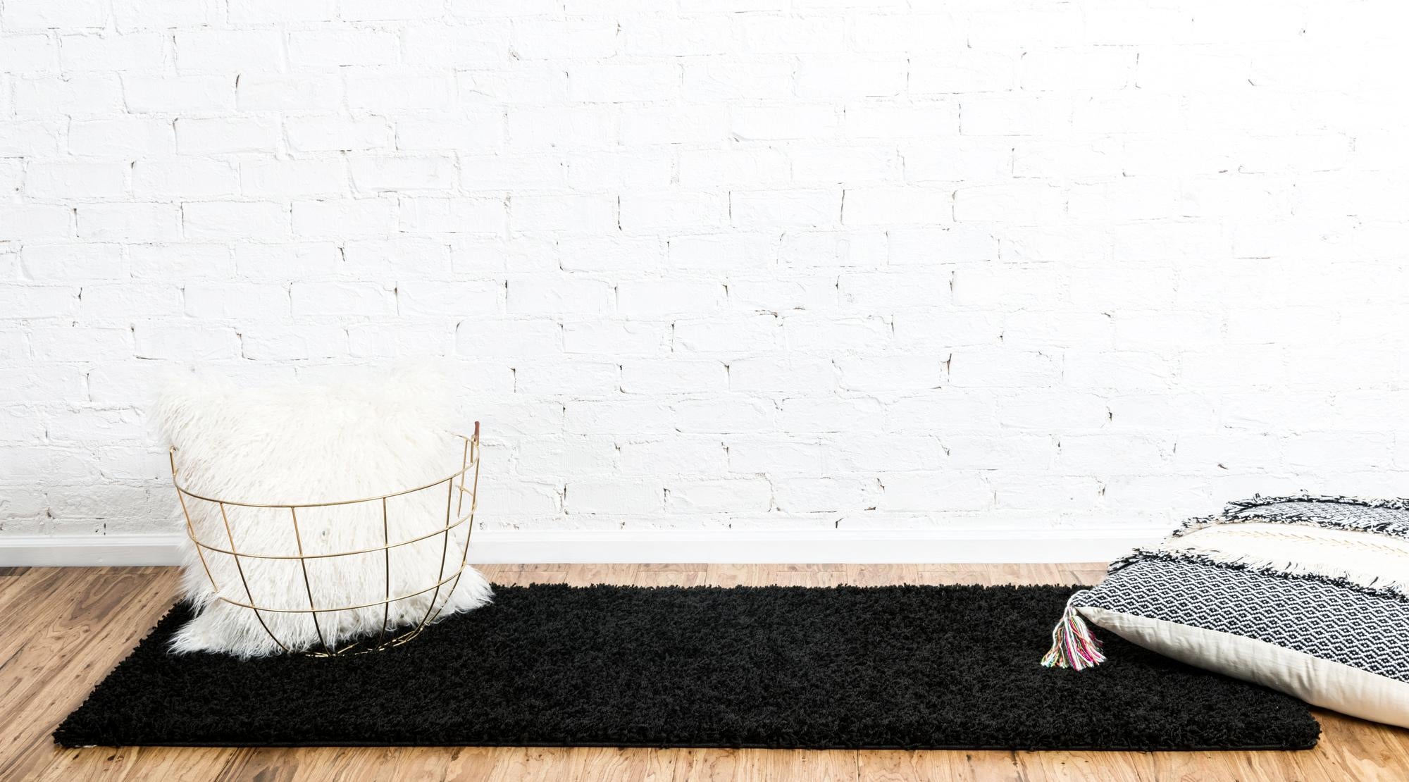 Jet Black 2' x 6' Solid Shag Runner Rug | Rugs.com