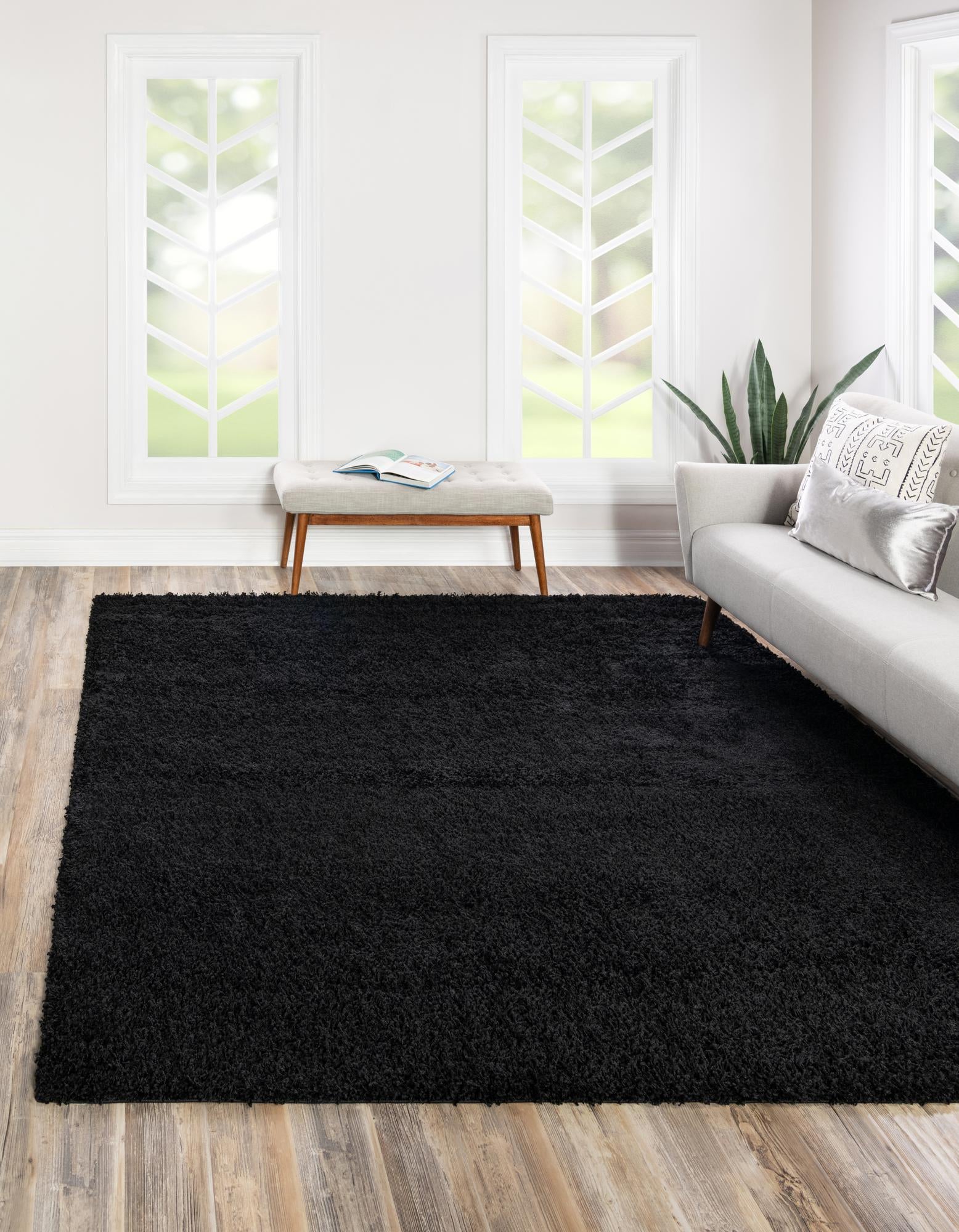 Jet Black 8' x 8' Solid Shag Square Rug | Rugs.com