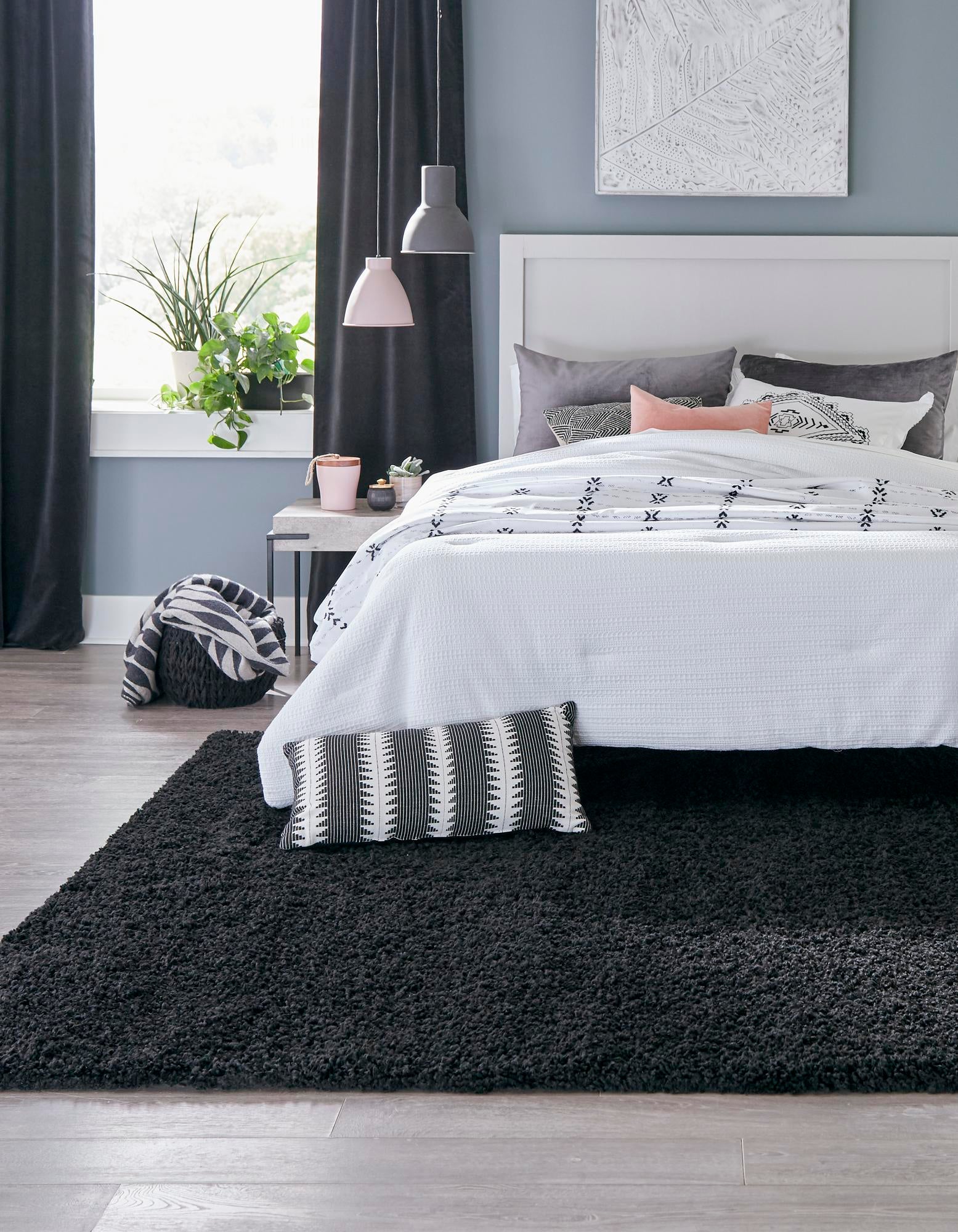 Jet Black 8' x 8' Solid Shag Square Rug | Rugs.com