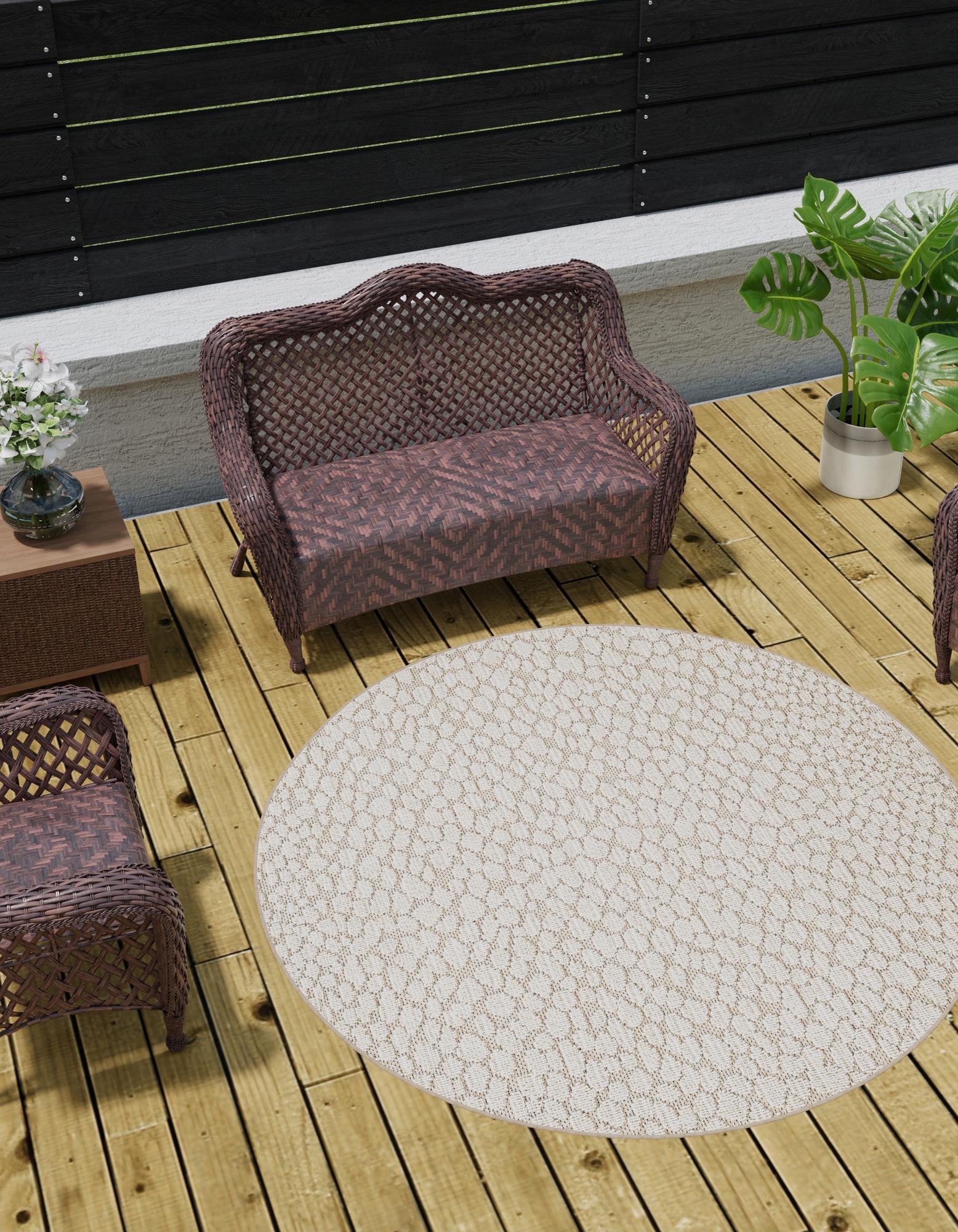 Khaki 3' 1 x 3' 1 Safari Indoor / Outdoor Round Rug | Rugs.com