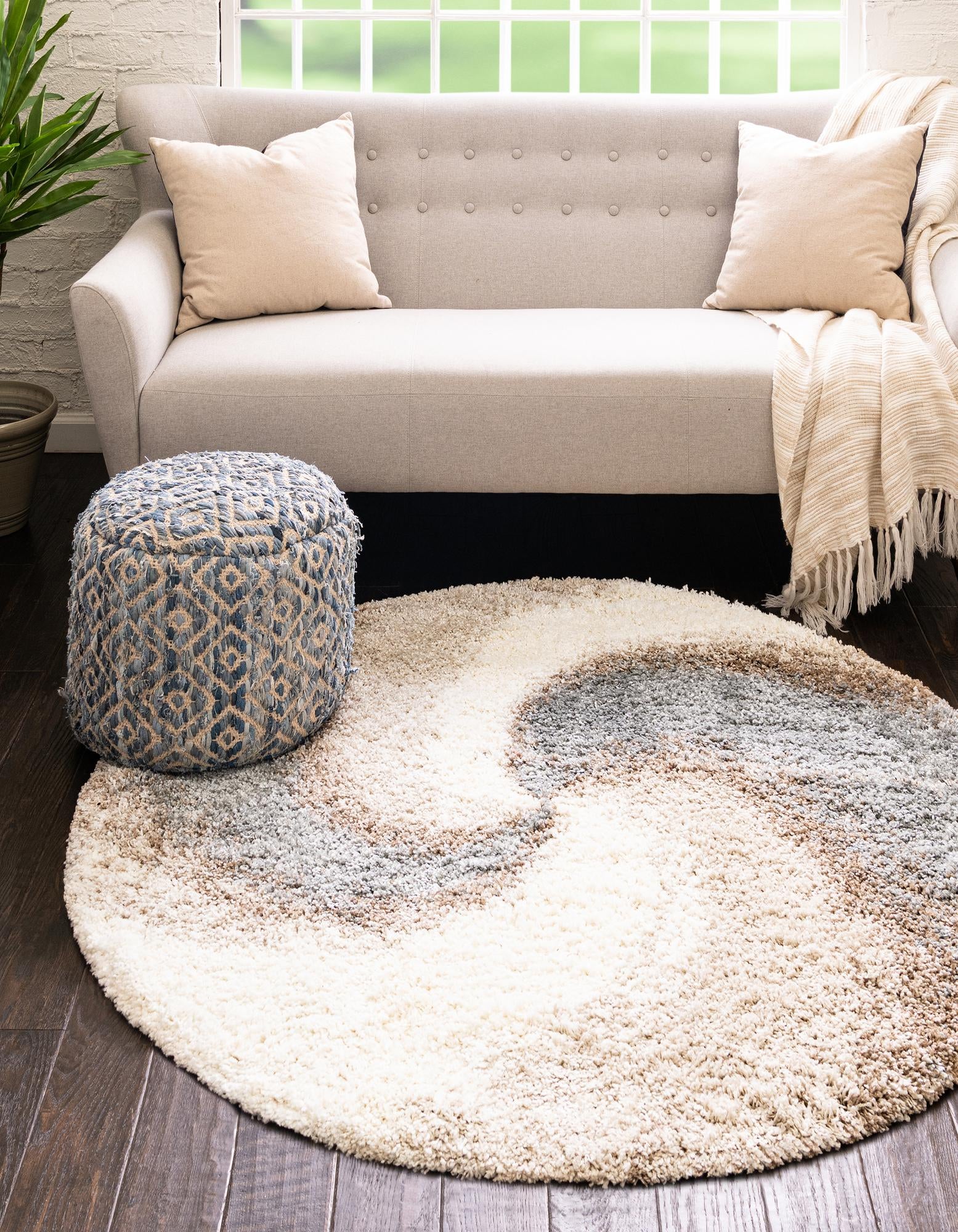 Khaki 3' 3 x 3' 3 Soft Touch Shag Round Rug | Rugs.com