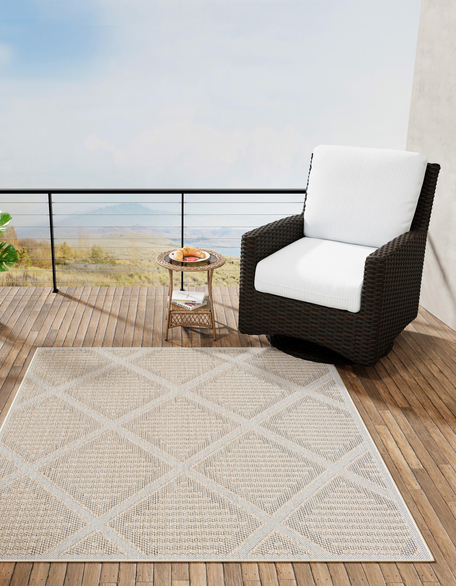 Khaki 7' 10 x 7' 10 Lattice Indoor / Outdoor Square Rug | Rugs.com