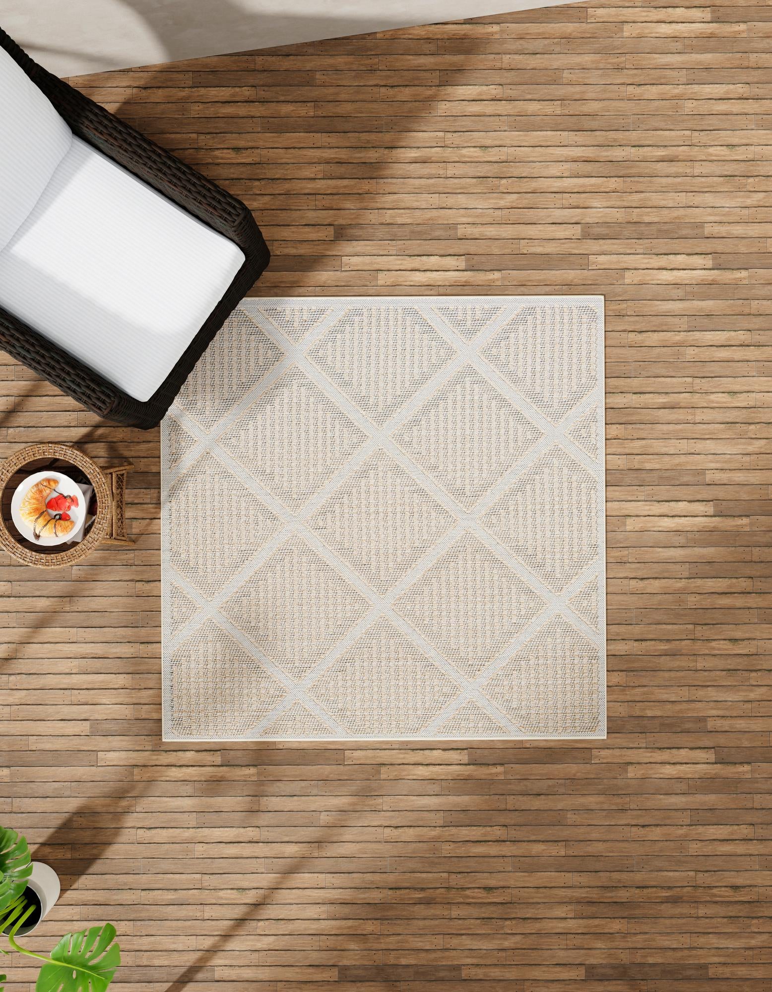 Khaki 7' 10 x 7' 10 Lattice Indoor / Outdoor Square Rug | Rugs.com