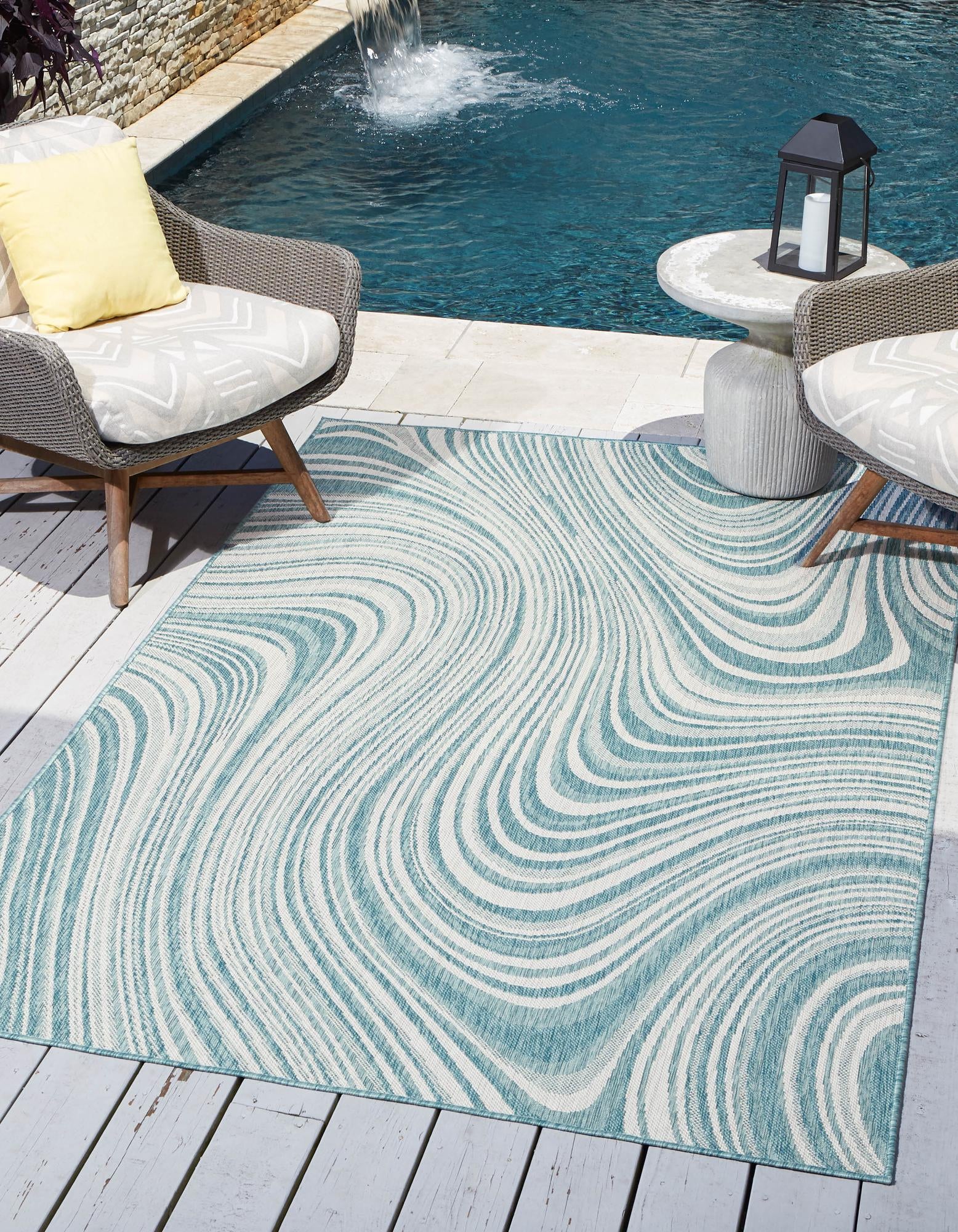 Light Aqua 9' x 12' 2 Modern Indoor / Outdoor Rug | Rugs.com
