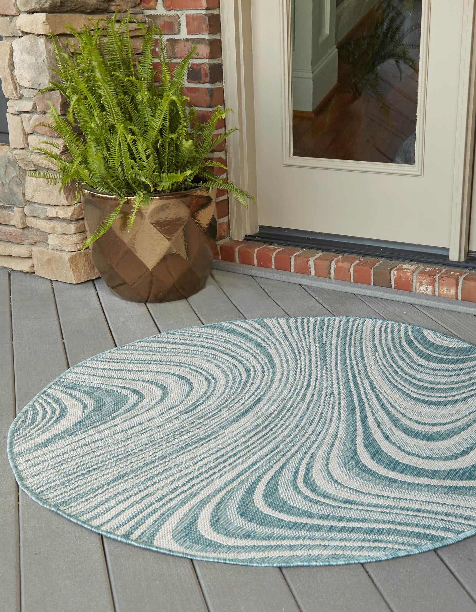 Light Aqua 4' x 4' Modern Indoor / Outdoor Round Rug | Rugs.com