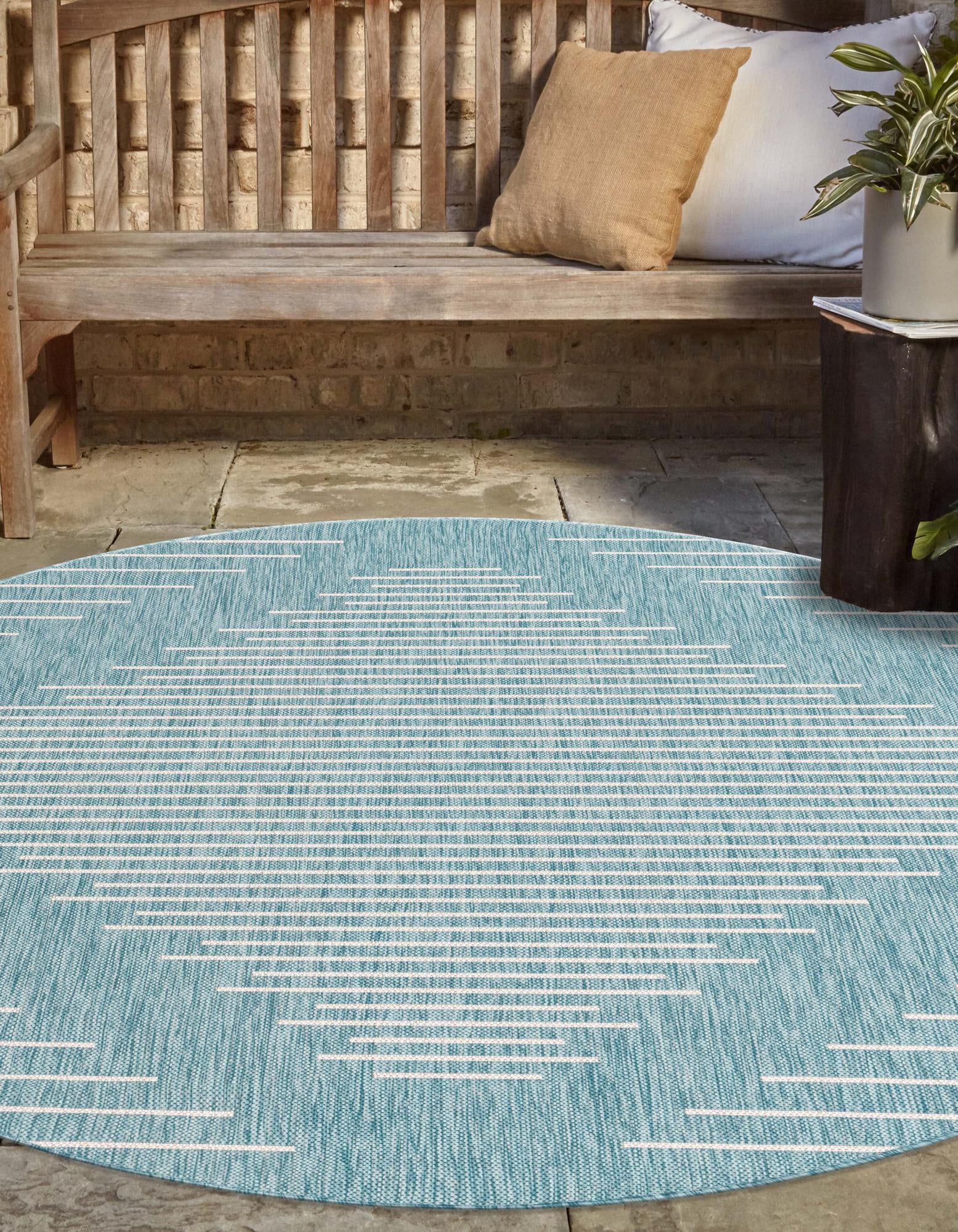 Light Aqua 13' x 13' Modern Indoor / Outdoor Round Rug | Rugs.com