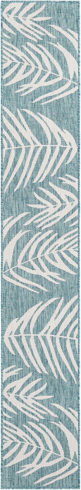 Light Aqua 1' 5 x 9' Botanical Indoor / Outdoor Runner Rug | Rugs.com