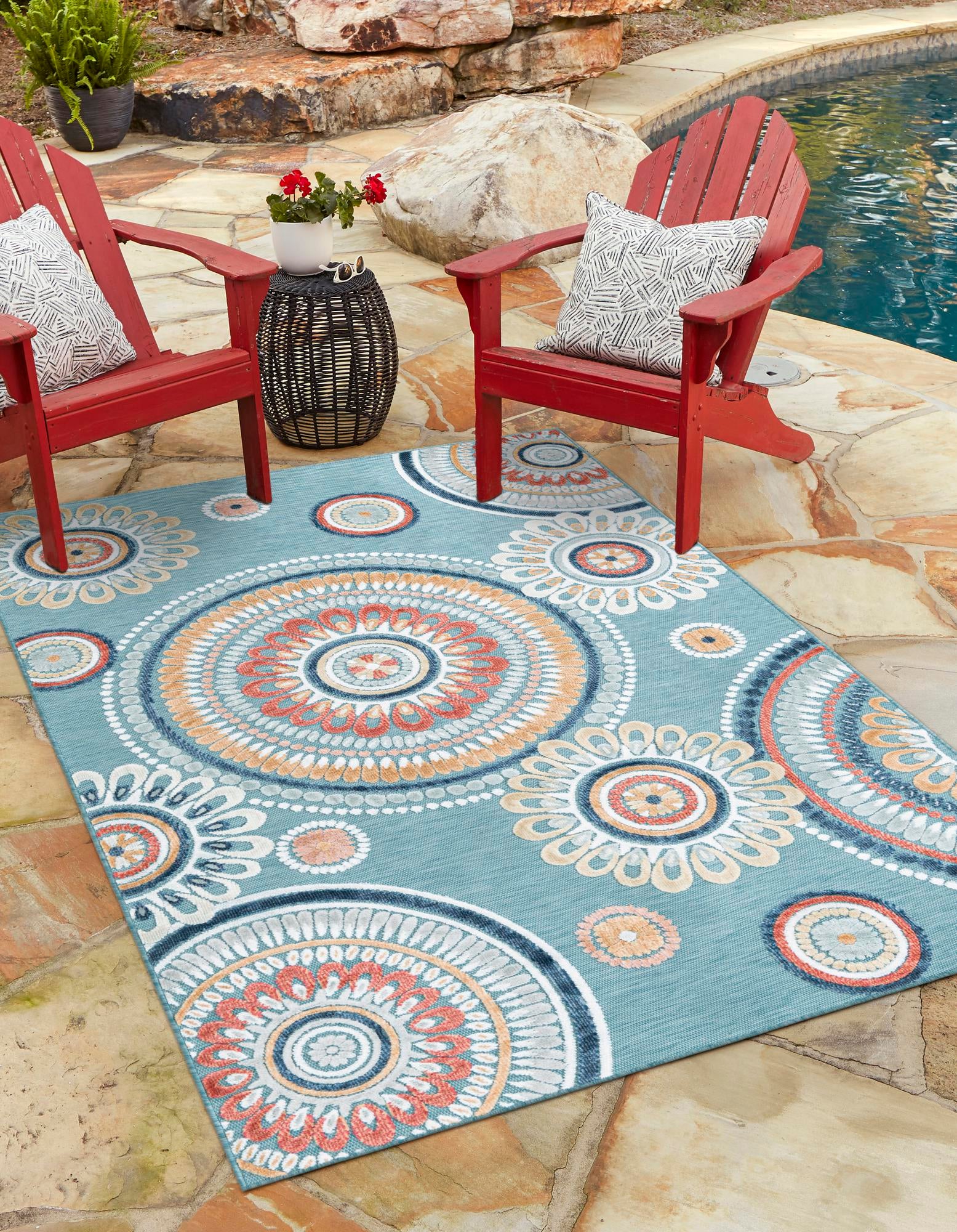 Light Blue 4' 5 x 6' Botanical Indoor / Outdoor Rug | Rugs.com