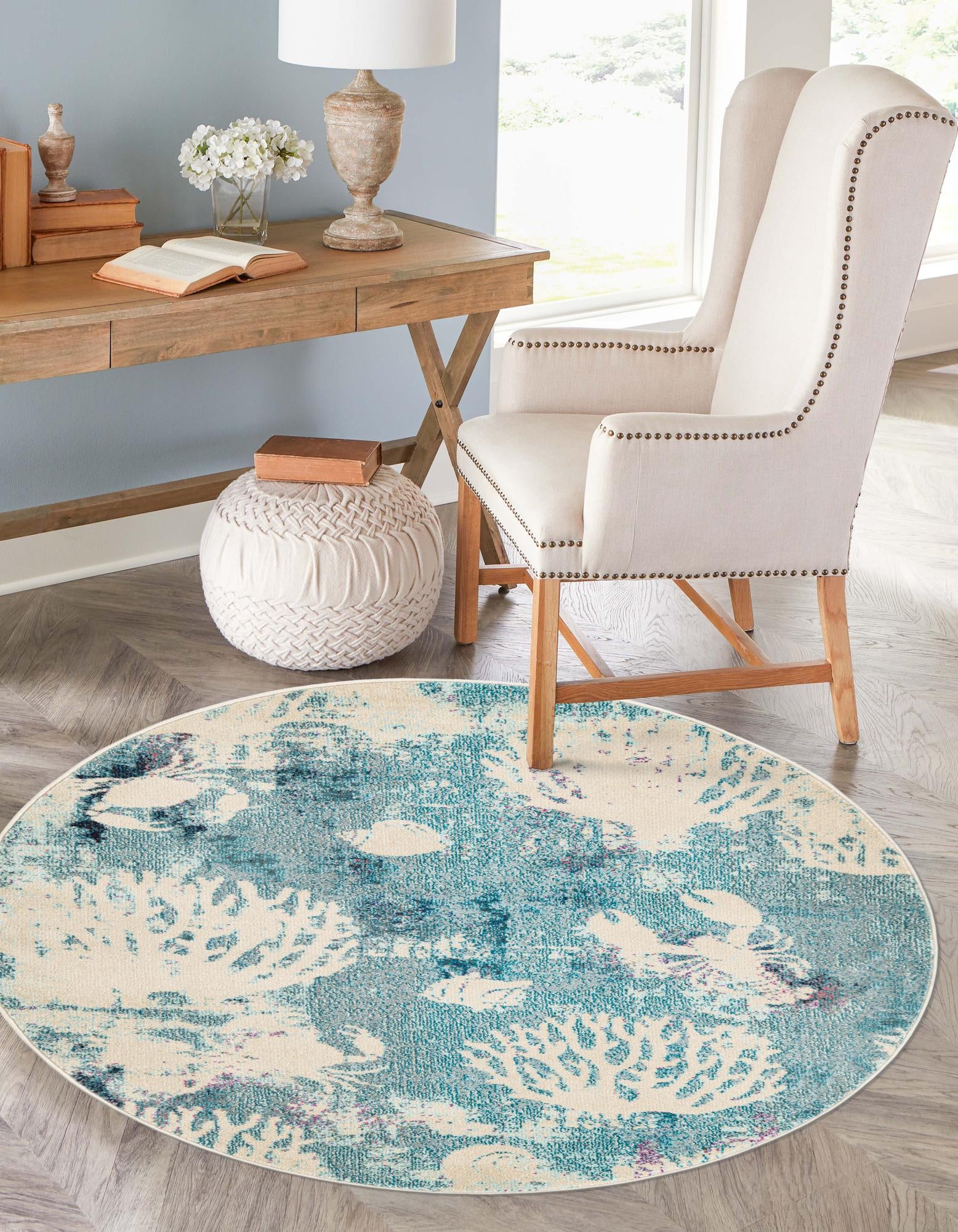 Light Blue 3' 3 x 3' 3 Amalfi Round Rug | Rugs.com