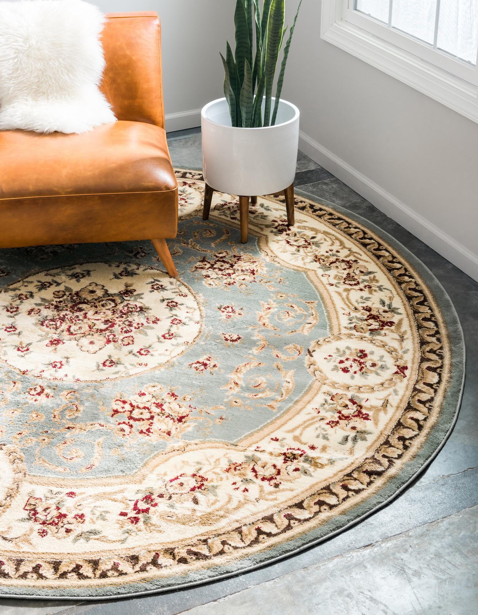 Light Blue 6' x 6' Chateau Round Rug | Rugs.com