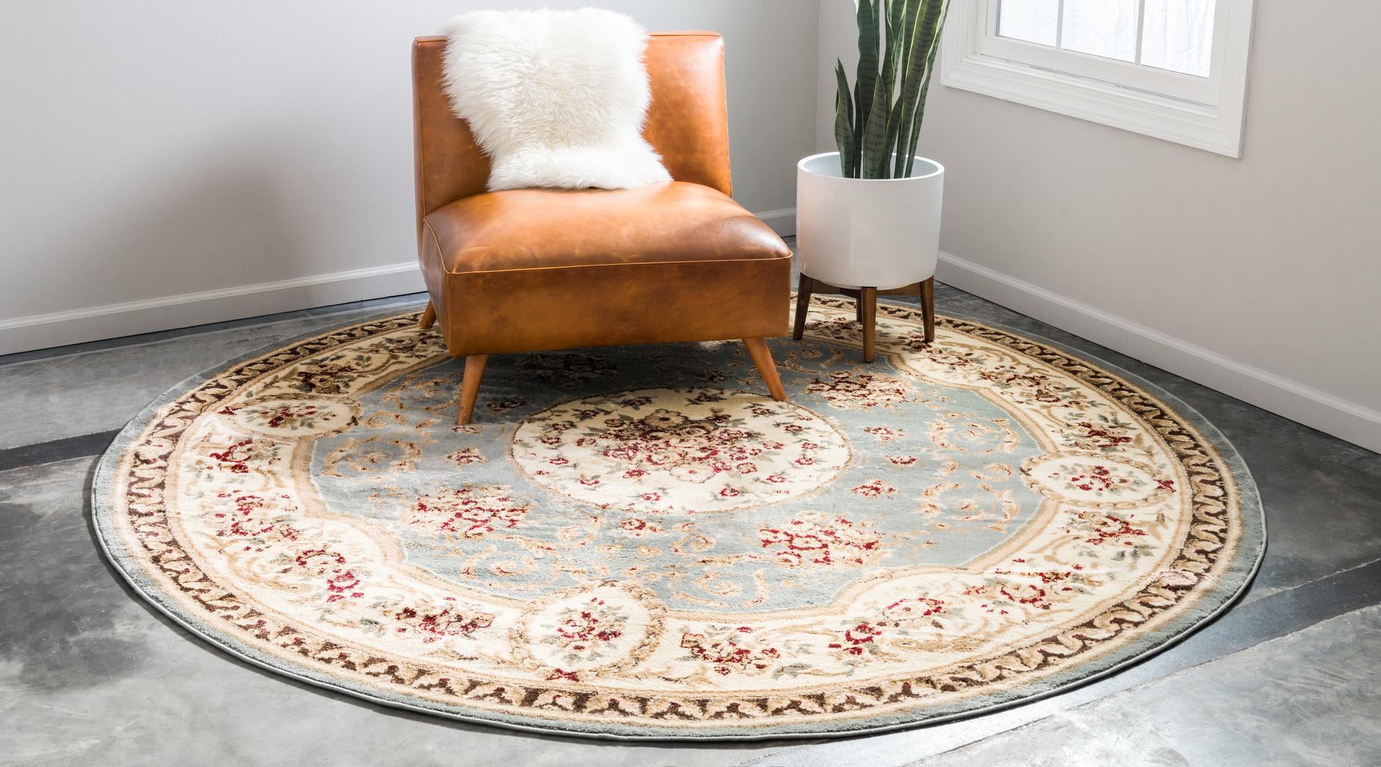 Light Blue 6' x 6' Chateau Round Rug | Rugs.com