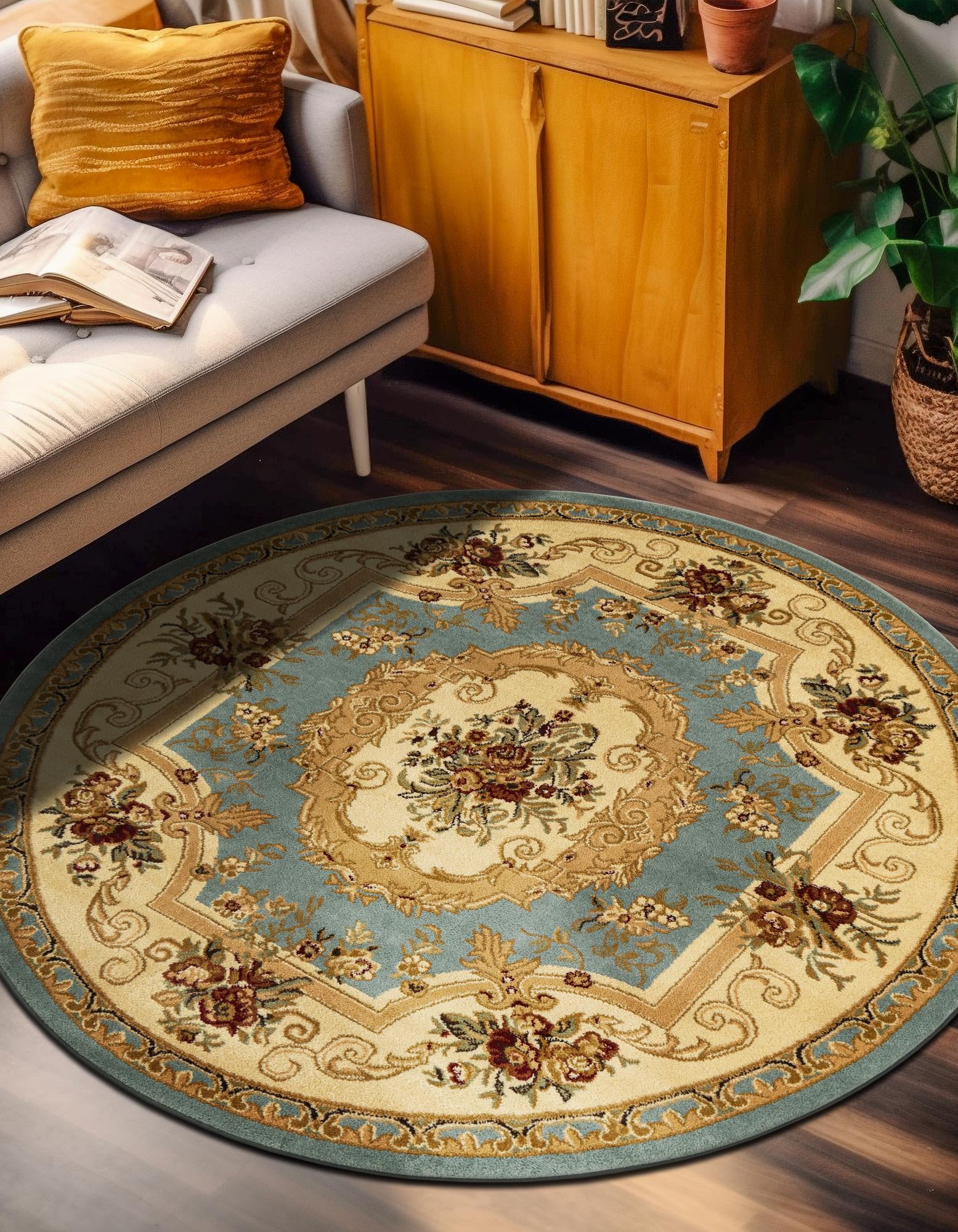 Light Blue 6' x 6' Chateau Round Rug | Rugs.com
