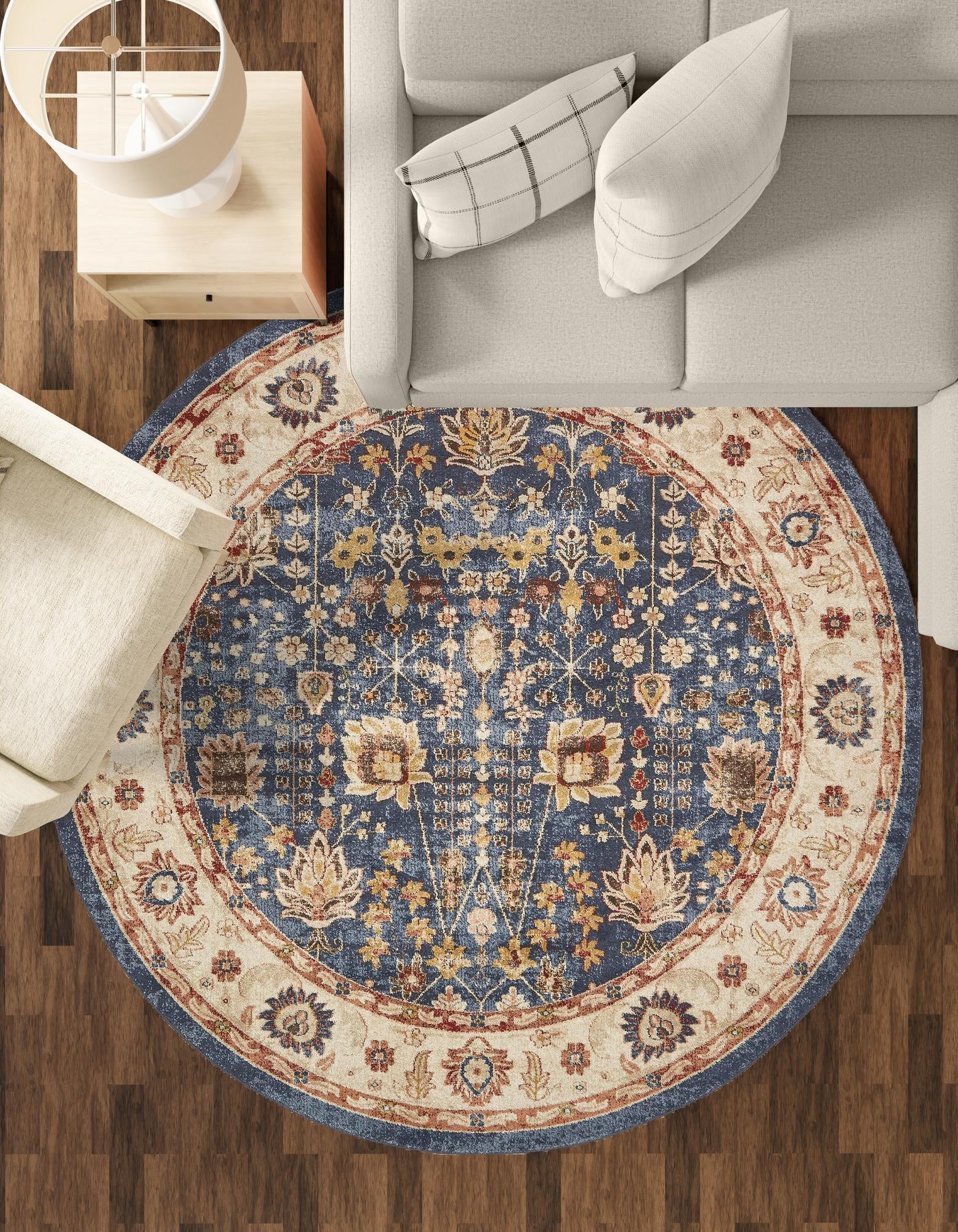 Light Blue 8' x 8' Eden Round Rug | Rugs.com