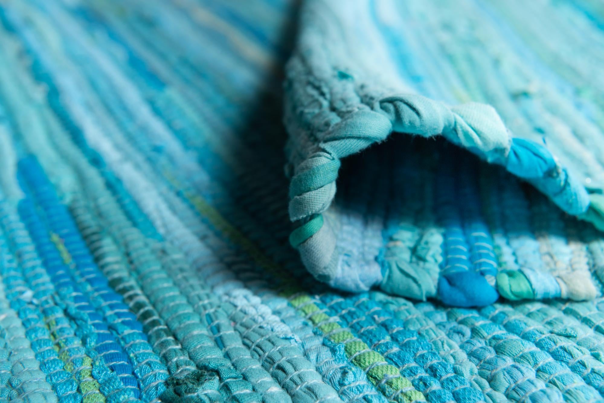 Light Blue 2' 7 x 9' 10 Hand Woven Chindi Cotton Runner Rug | Rugs.com