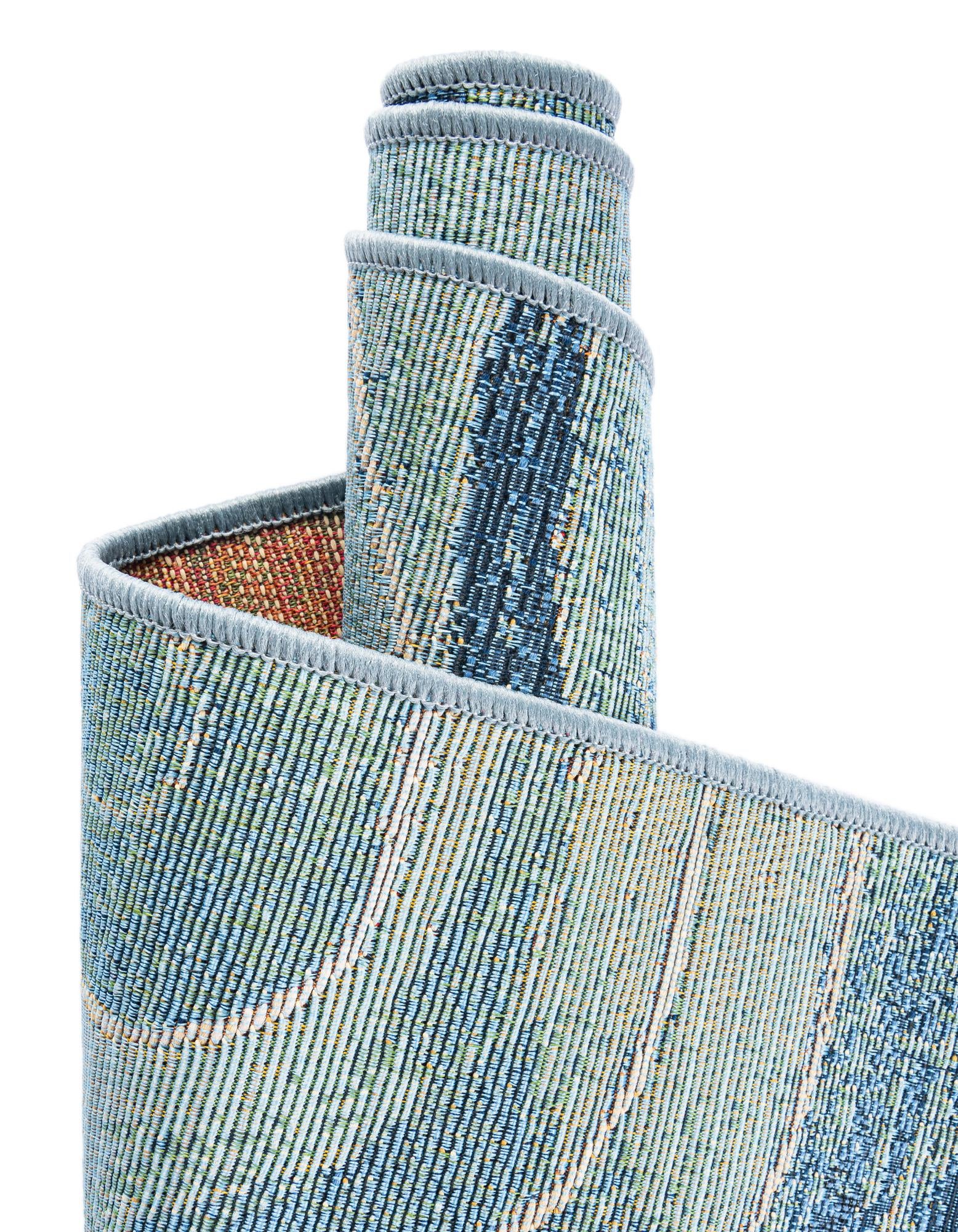 Light Blue 2' 7 x 5' 3 Modern Indoor / Outdoor Runner Rug | Rugs.com