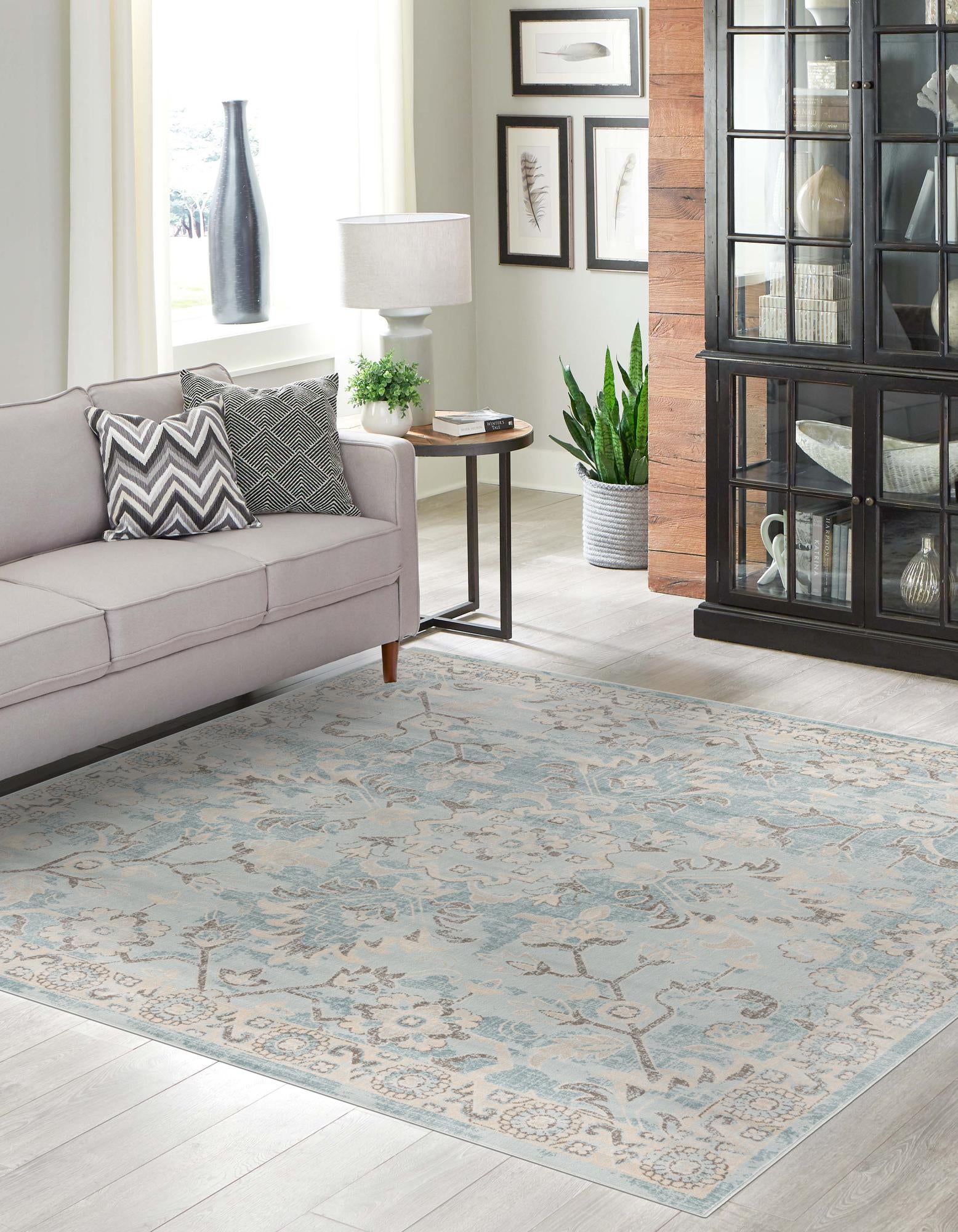 Light Blue 8' x 8' Victoria Square Rug | Rugs.com