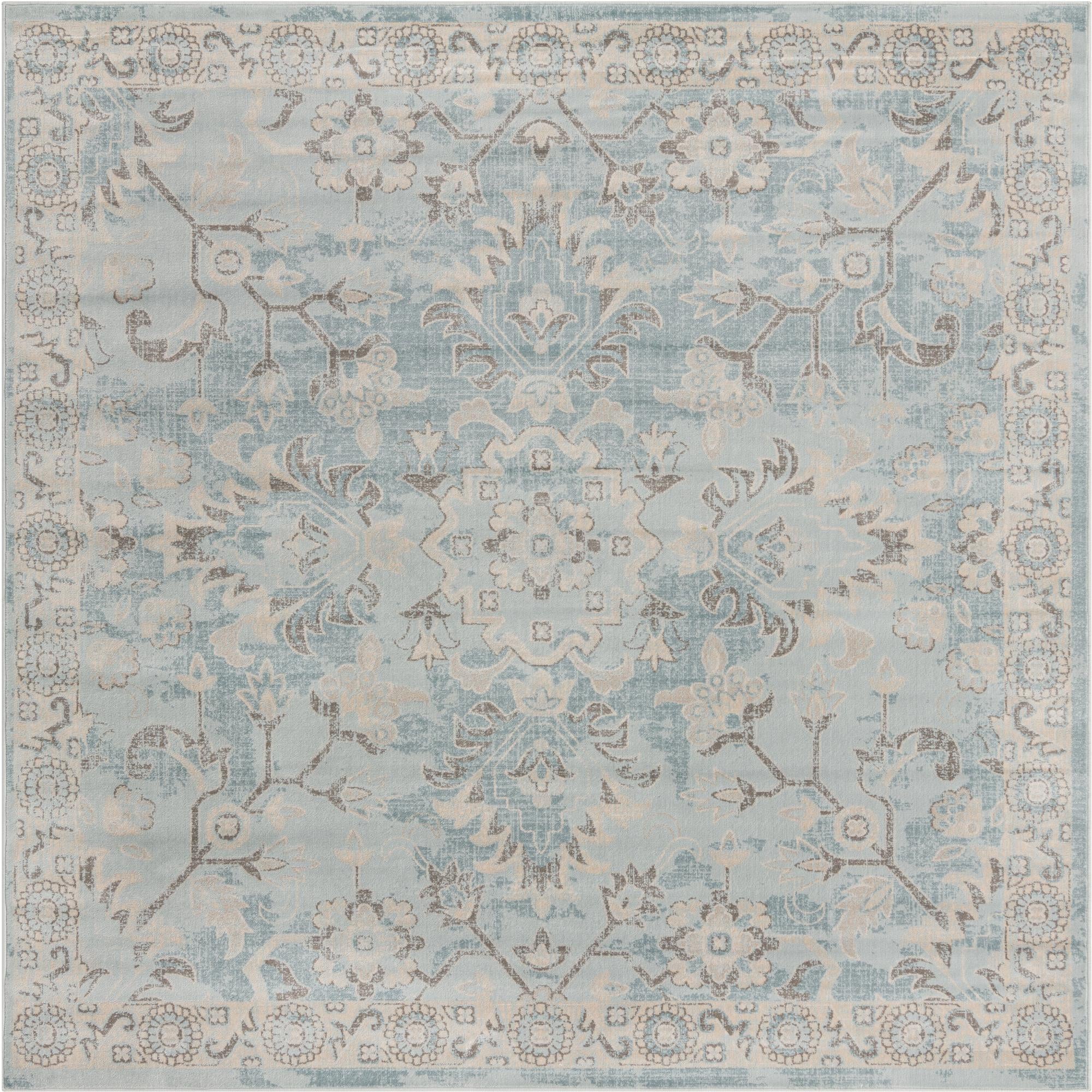 Light Blue 8' x 8' Victoria Square Rug | Rugs.com
