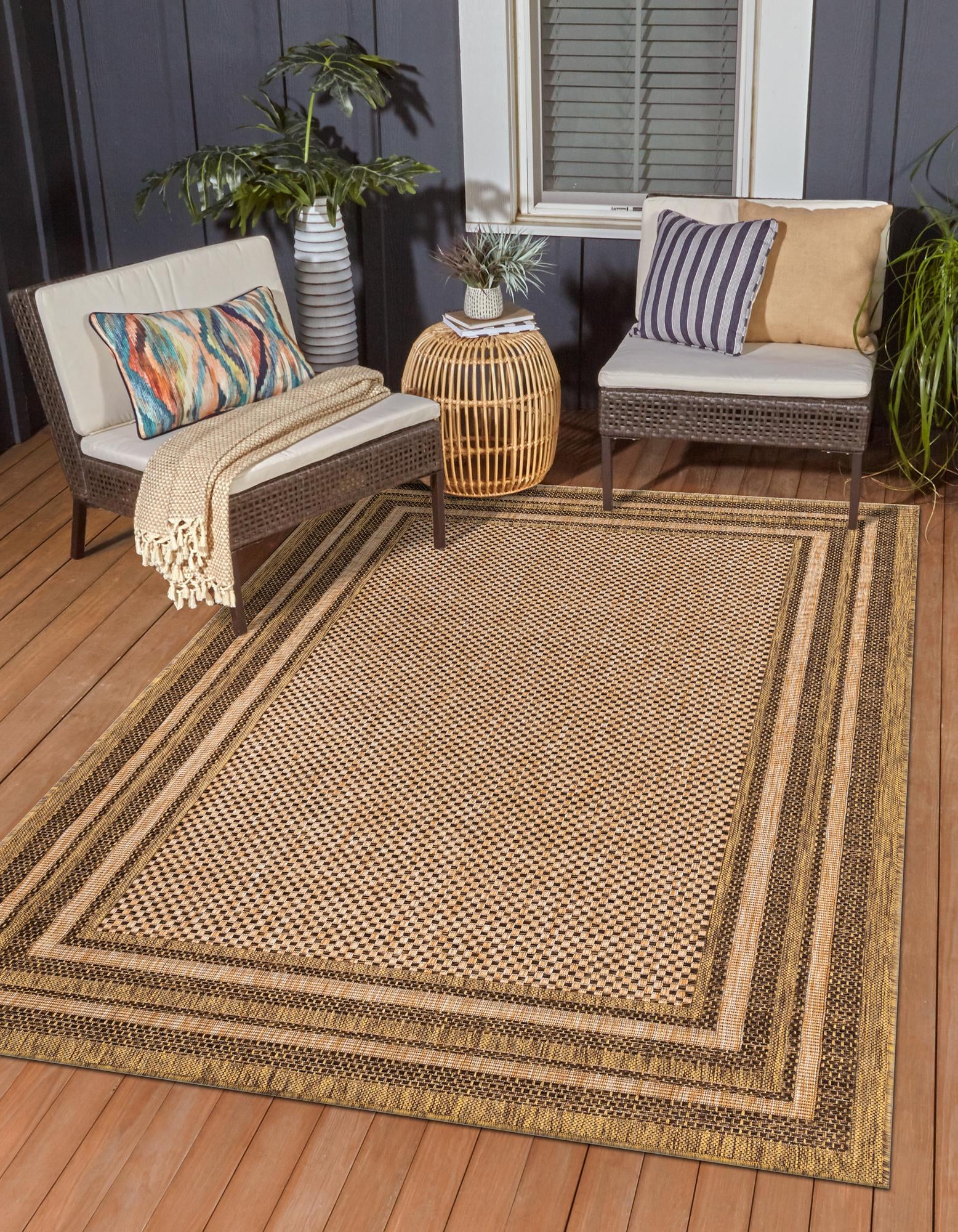 Light Brown 2' 2 x 3' Border Indoor / Outdoor Rug | Rugs.com