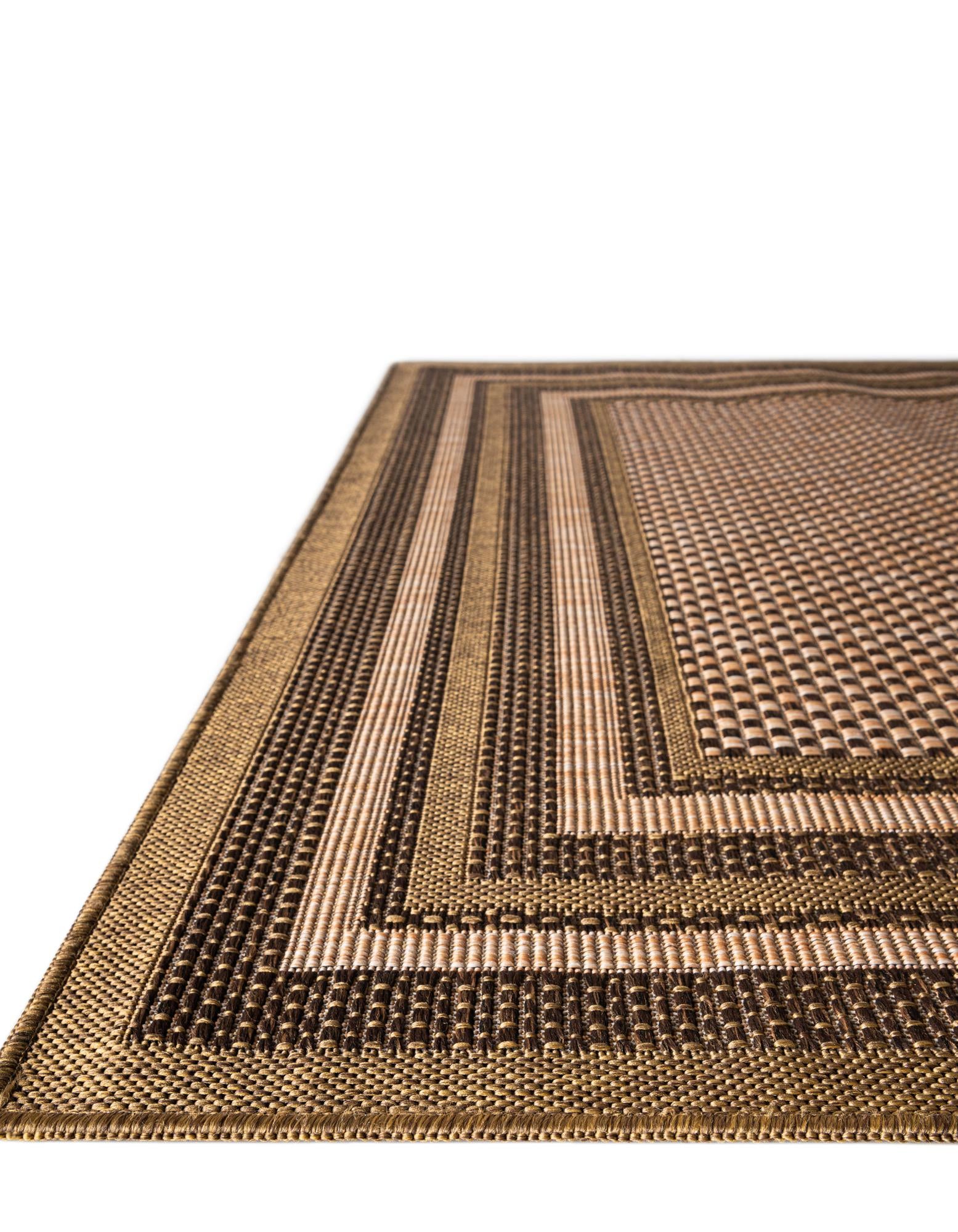 Light Brown 5' 3 x 8' Border Indoor / Outdoor Rug | Rugs.com