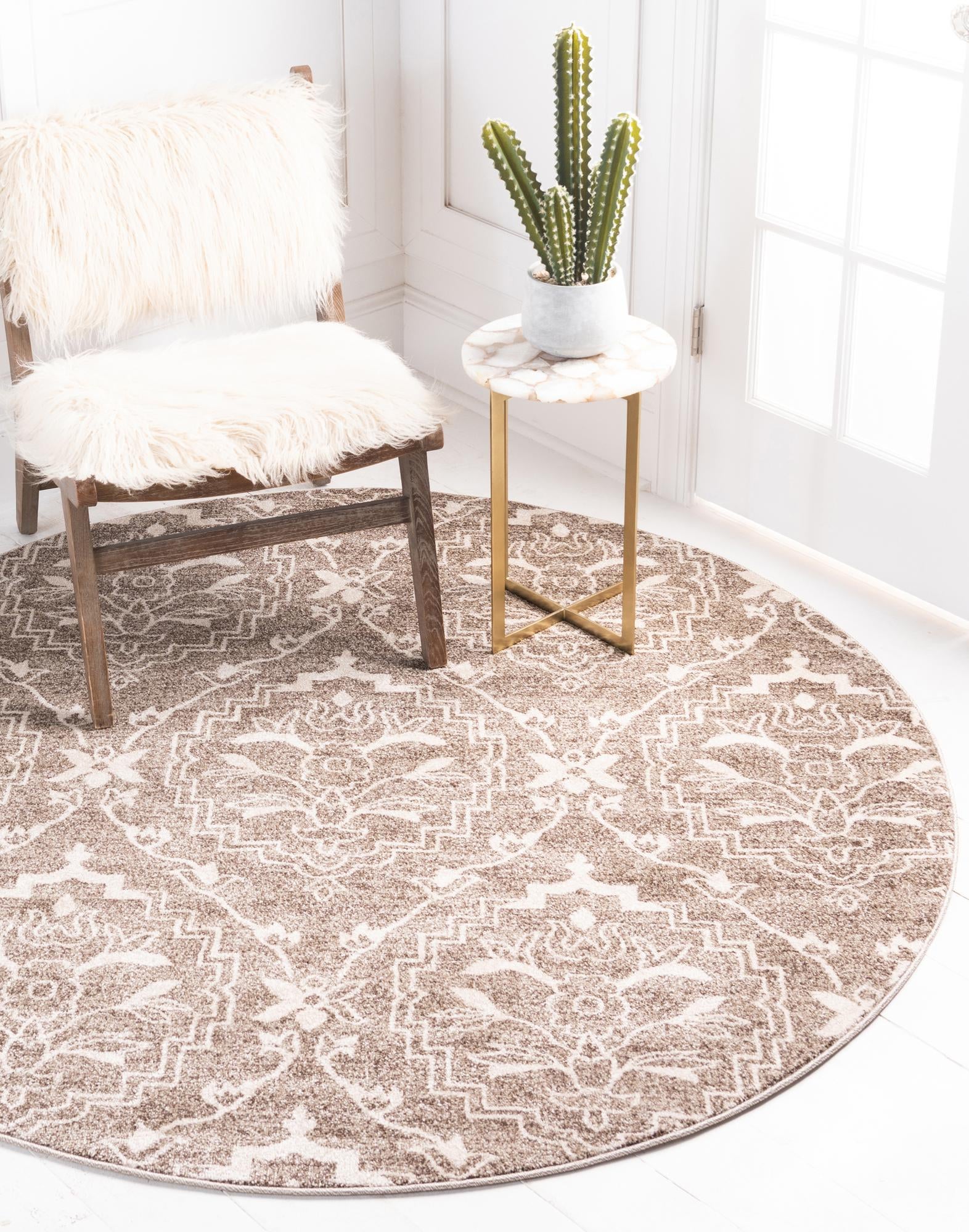 Light Brown 6' x 6' Angelica Round Rug | Rugs.com