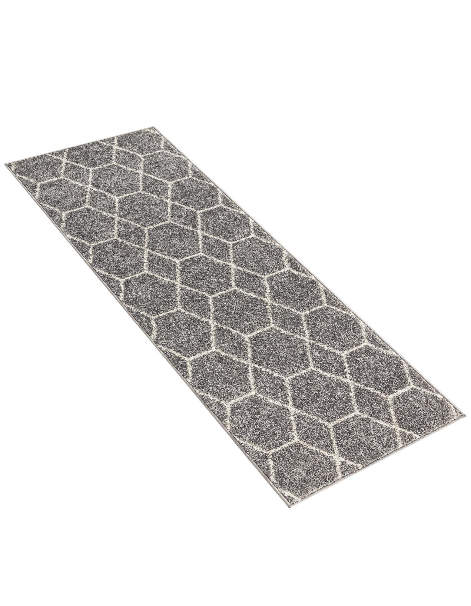 Light Gray 2' x 6' Lattice Frieze Runner Rug | Rugs.com