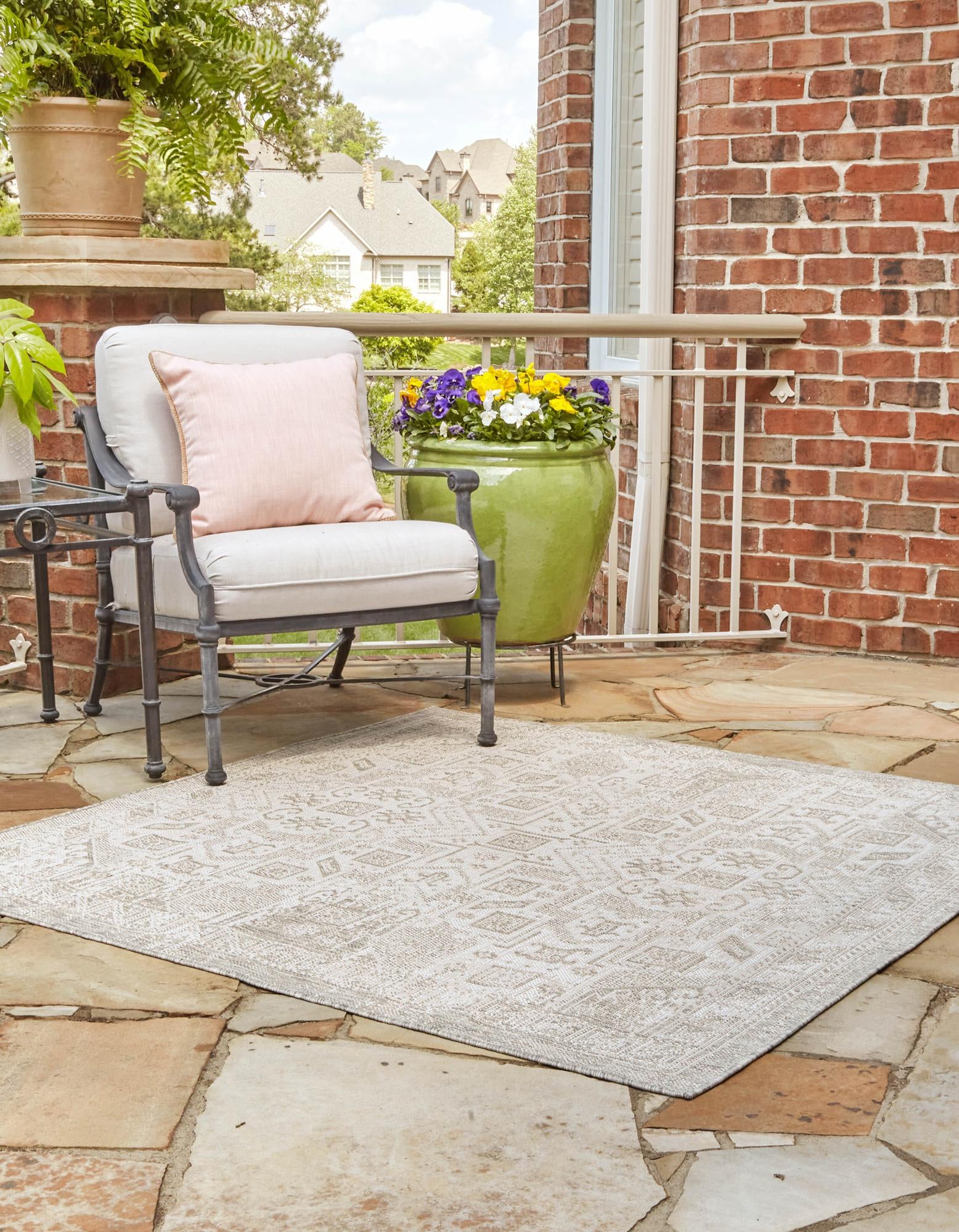 Light Gray 10' x 10' Aztec Indoor / Outdoor Square Rug | Rugs.com