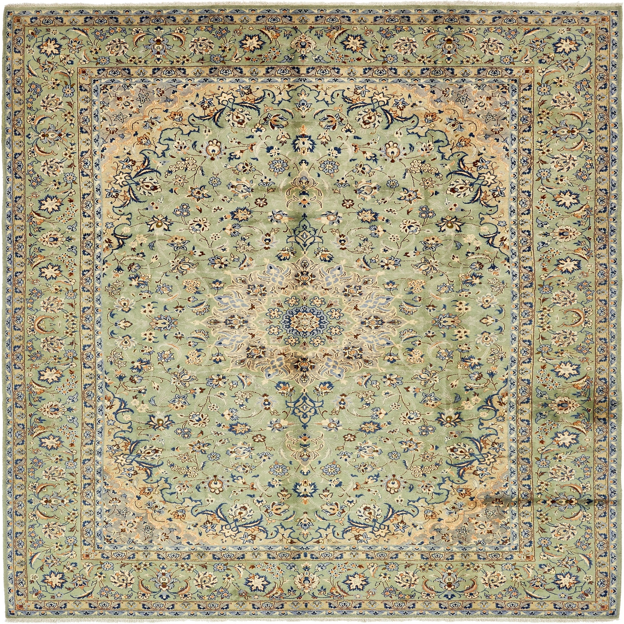 Light Green 9' 5 x 12' 10 Hand Knotted Isfahan Persian Wool Rug | Rugs.com