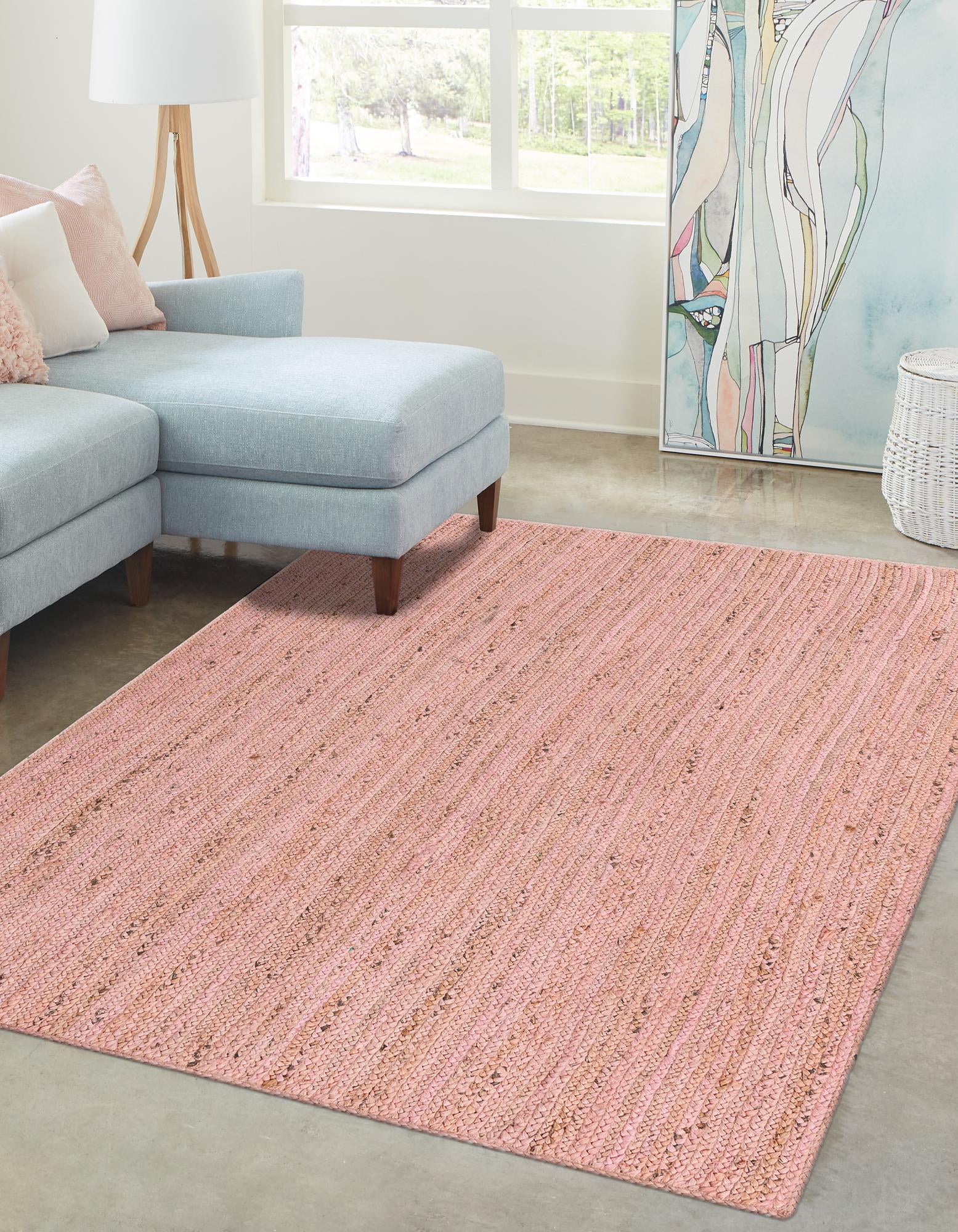Light Pink Custom Light Pink Hand Braided Jute Rug | Rugs.com