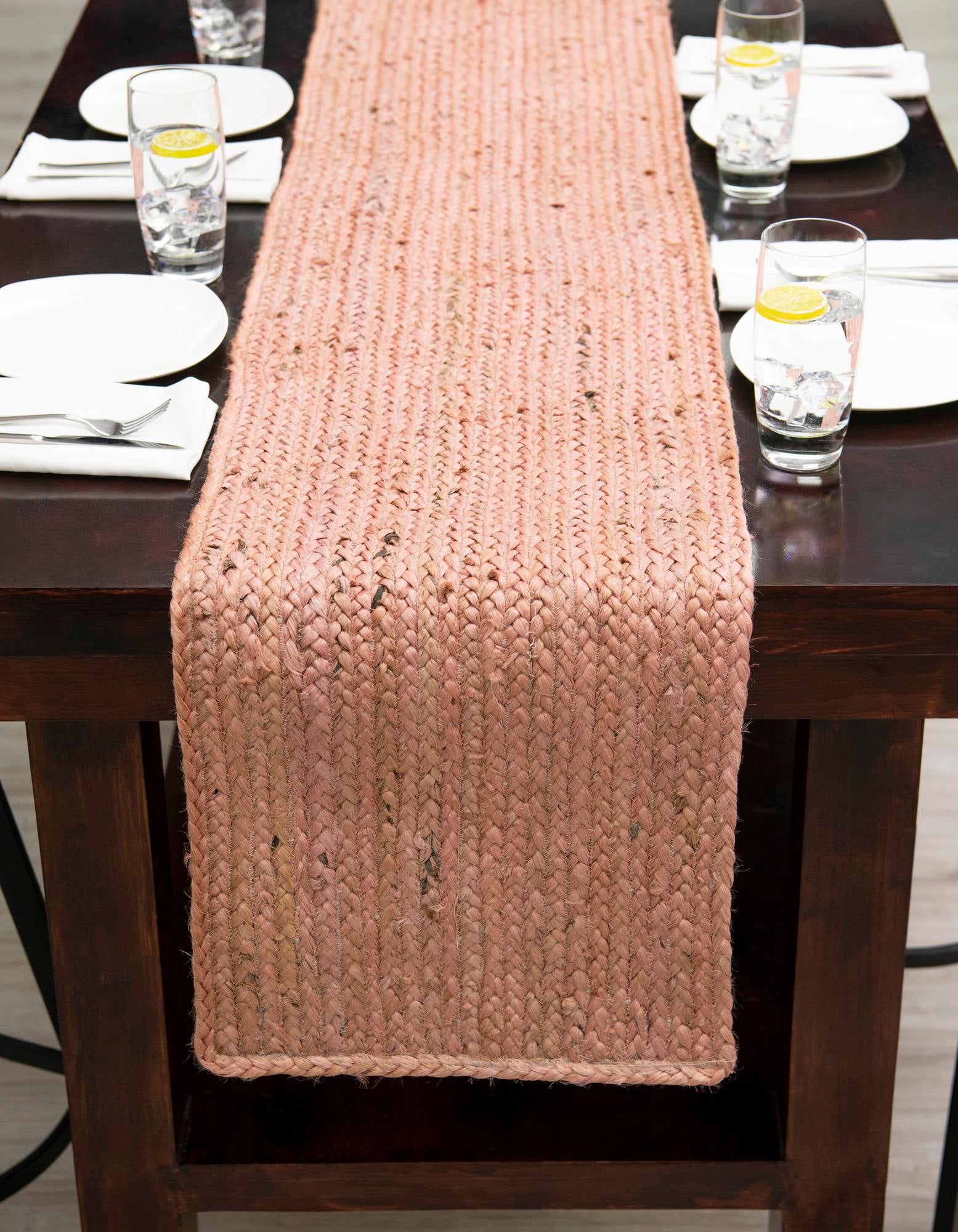 Light Pink 1' 2 x 8' Hand Braided Jute Table Runner Rug | Rugs.com