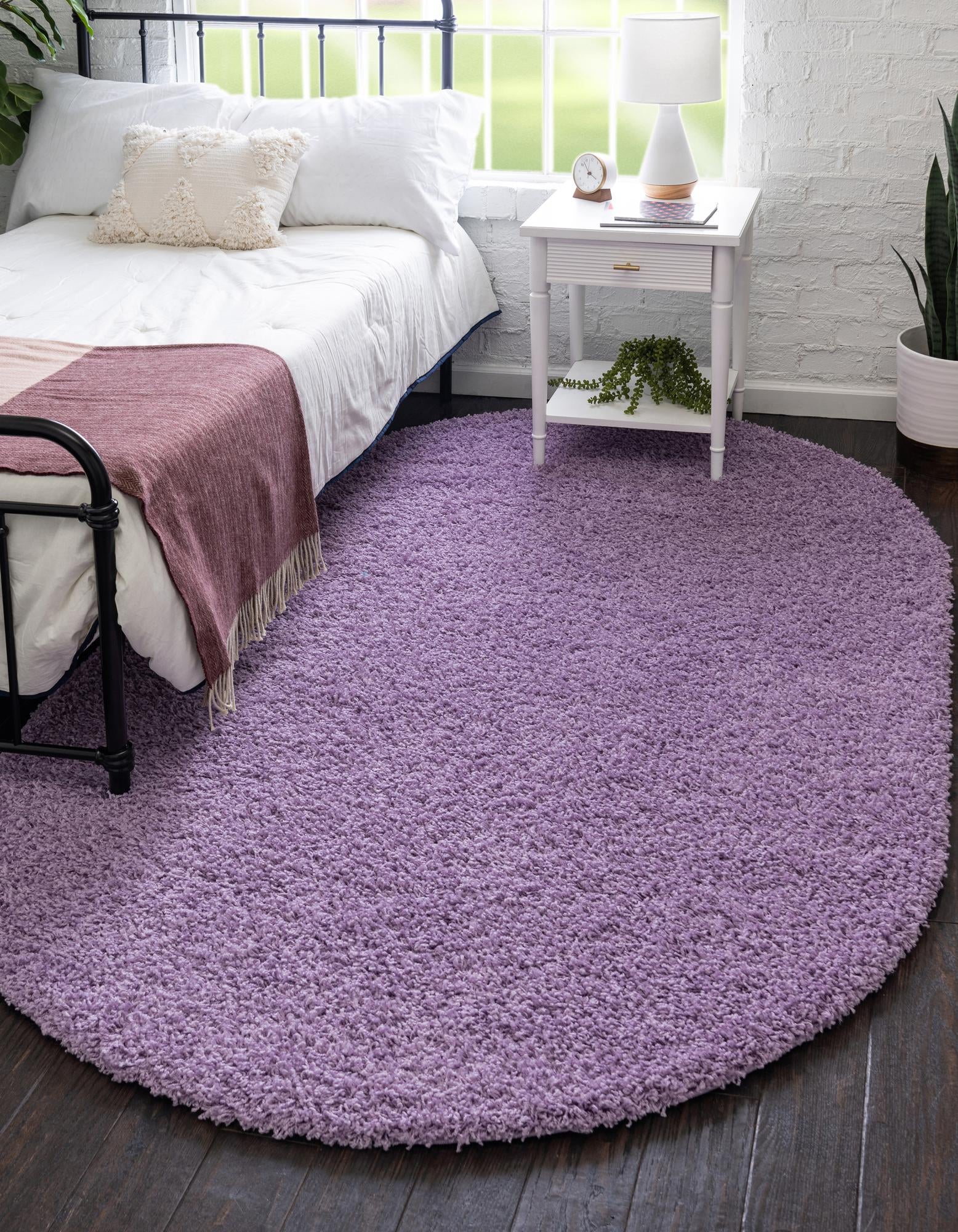 Lilac 5' x 8' Solid Shag Oval Rug | Rugs.com