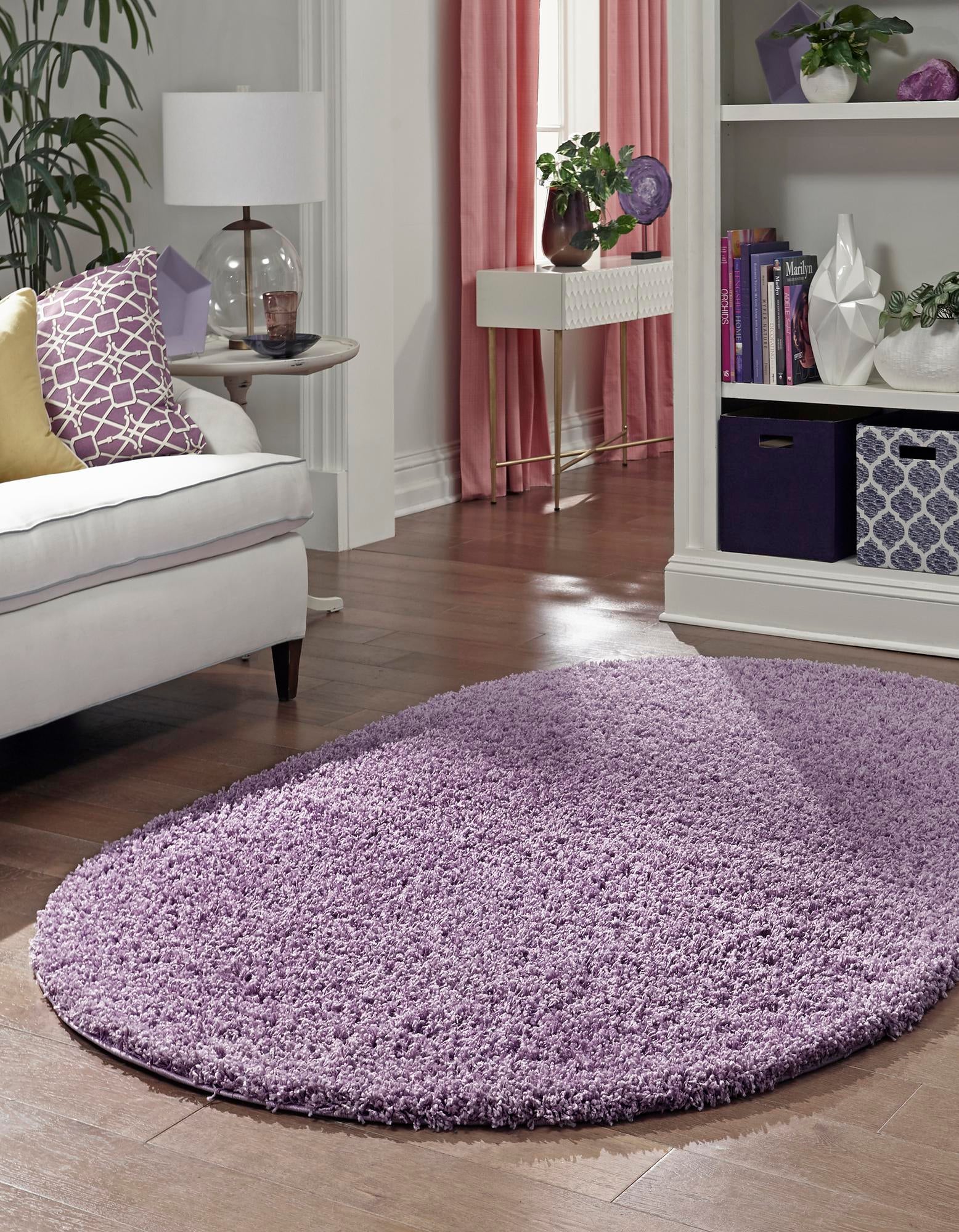 Lilac 5' x 8' Solid Shag Oval Rug | Rugs.com