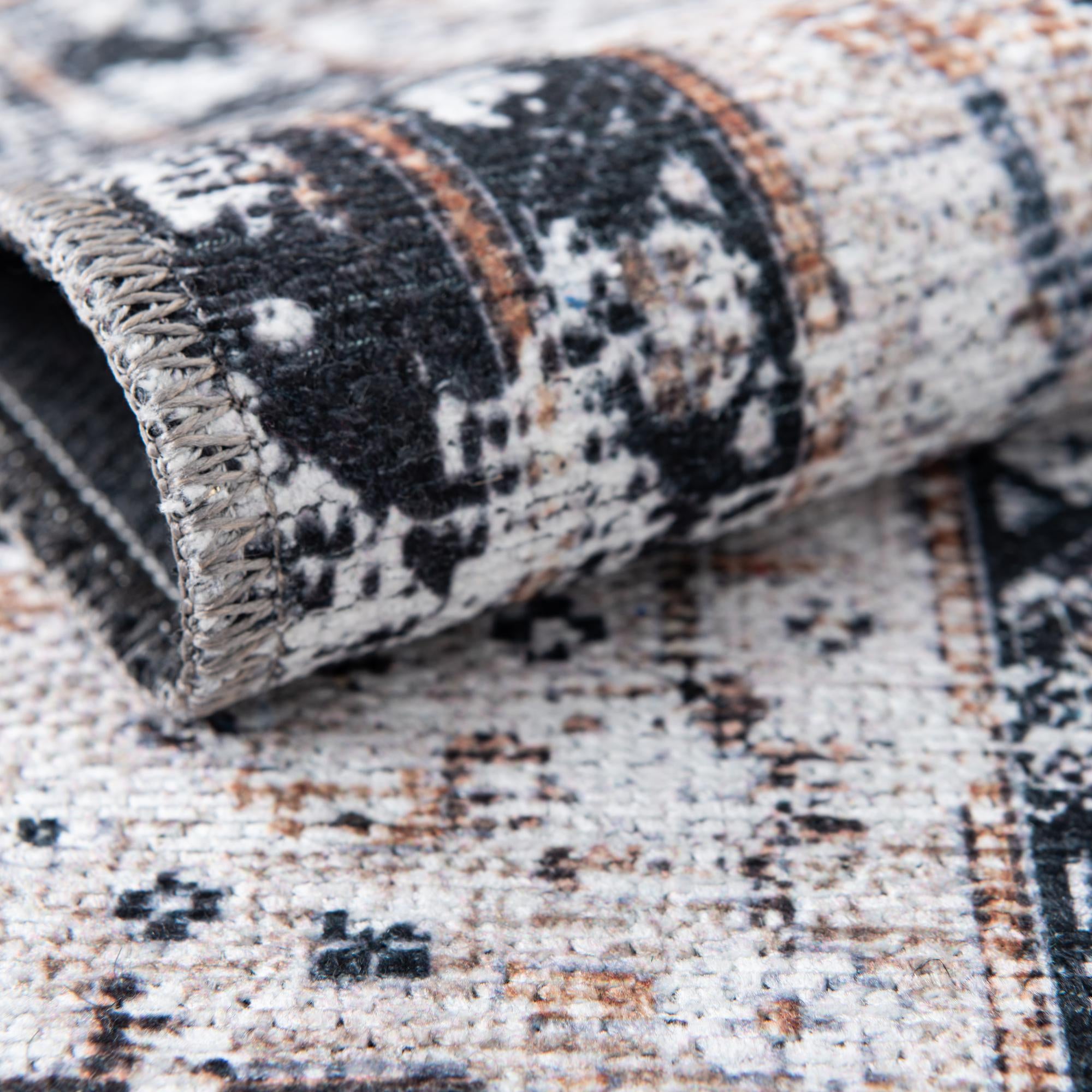 Linen Charcoal 5' x 5' Washable Yara Square Rug | Rugs.com