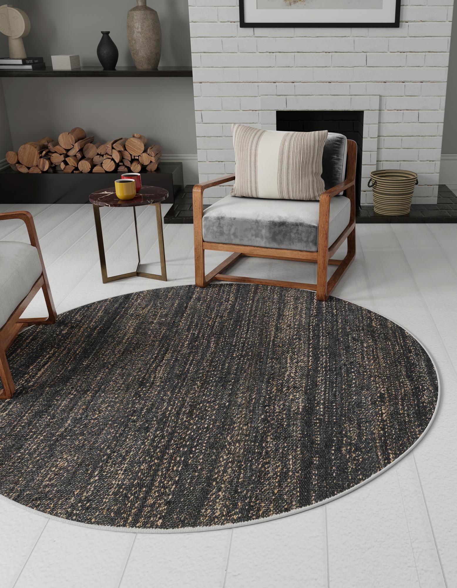 Midnight Denim Blue 7' 10 x 7' 10 Hand Woven Palm Beach Jute Round Rug ...