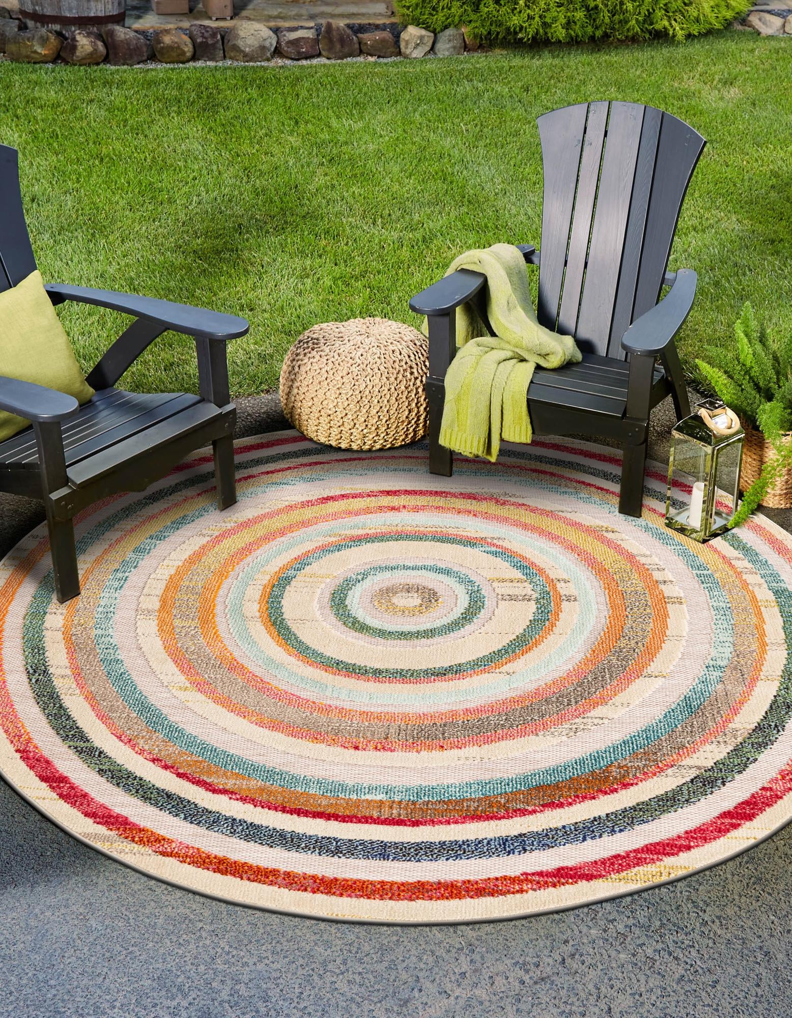 Multicolor Beige 3' x 3' Casablanca Indoor / Outdoor Round Rug | Rugs.com