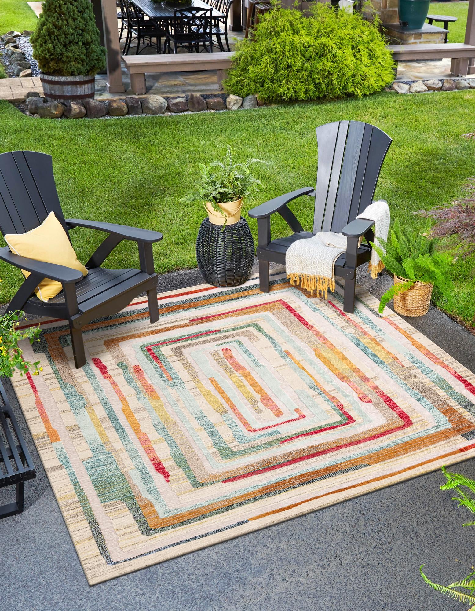Multicolor Beige 7' 10 x 7' 10 Casablanca Outdoor Square Rug | Rugs.com