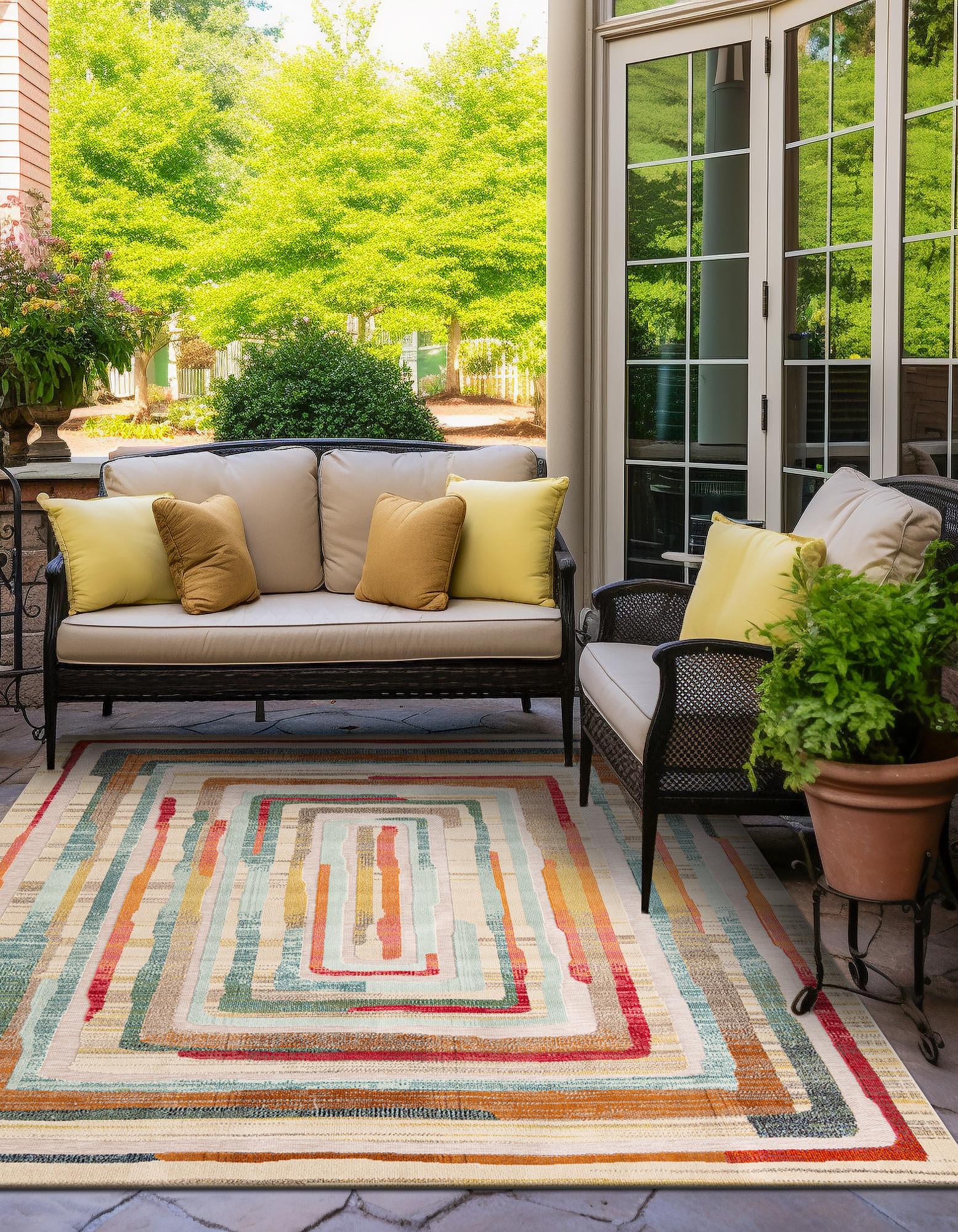 Multicolor Beige 7' 10 x 7' 10 Casablanca Outdoor Square Rug | Rugs.com