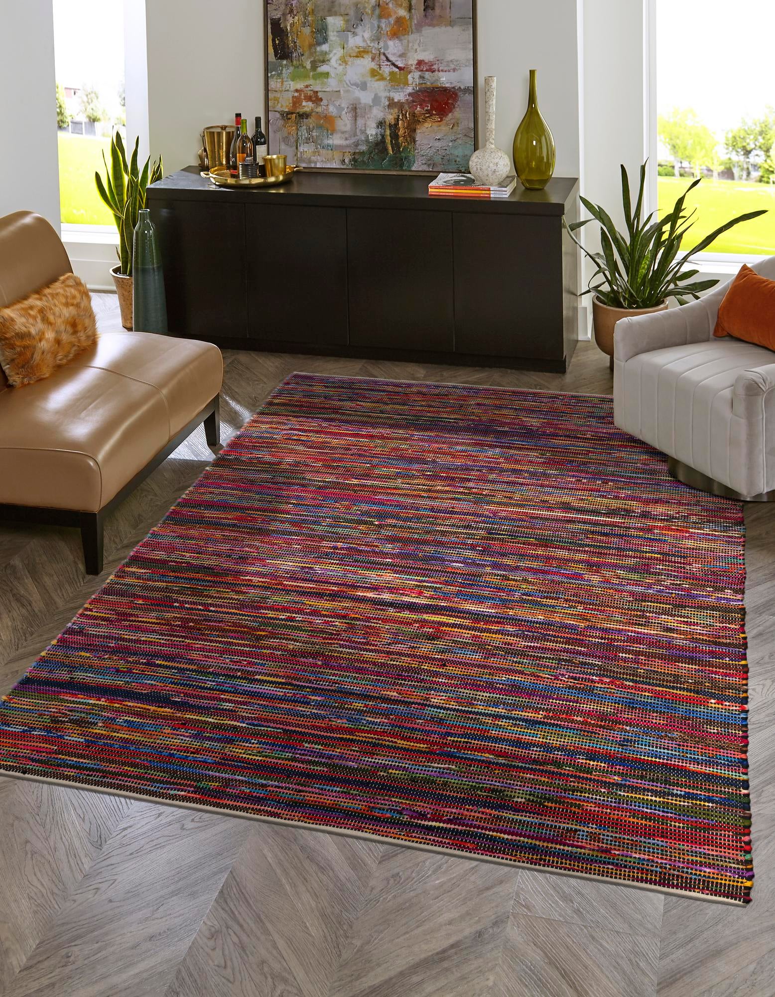 Multicolor Black 9' x 12' Hand Woven Chindi Cotton Rug | Rugs.com