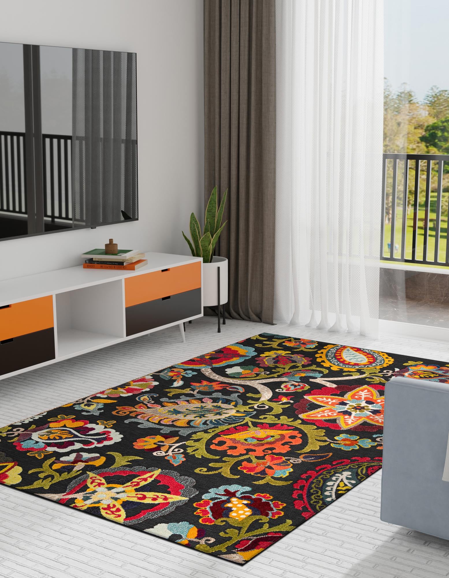 Multicolor Black 4' x 6' Casablanca Indoor / Outdoor Rug | Rugs.com