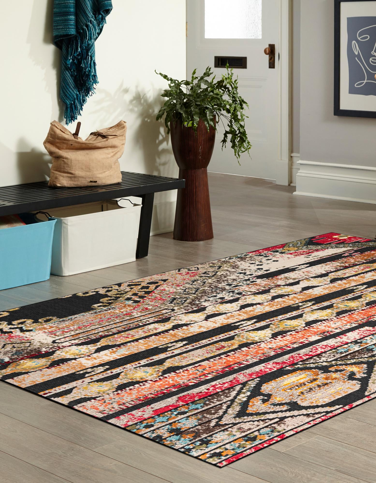 Multicolor Black 5' x 7' Casablanca Indoor / Outdoor Rug | Rugs.com