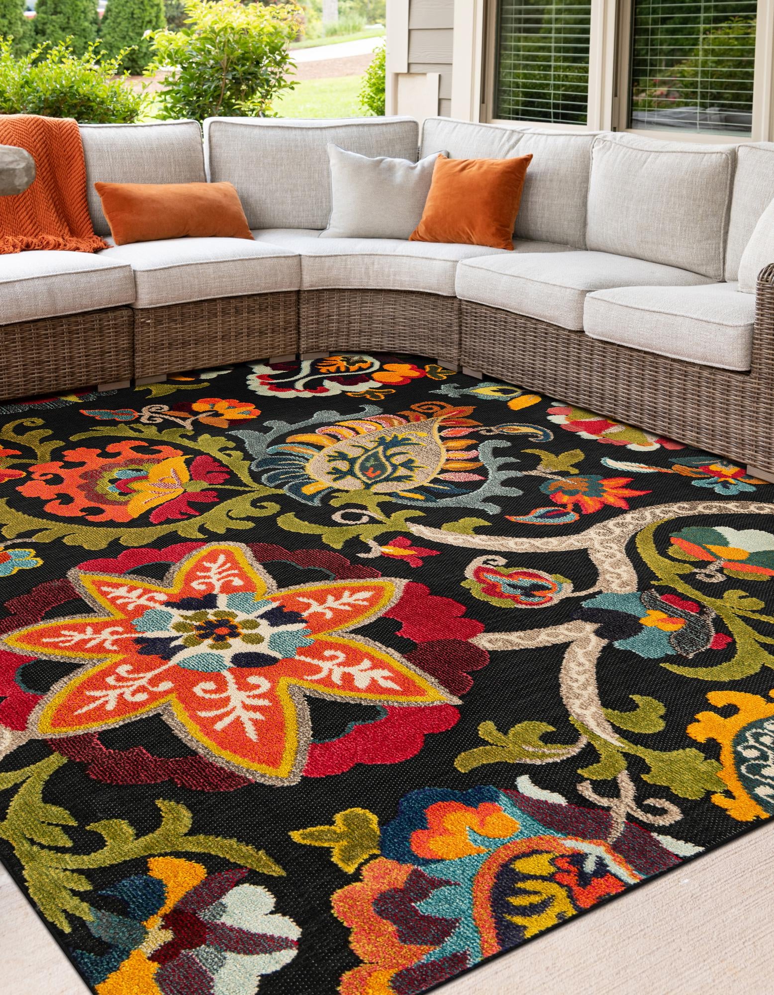 Multicolor Black 10' x 10' Casablanca Indoor / Outdoor Square Rug ...