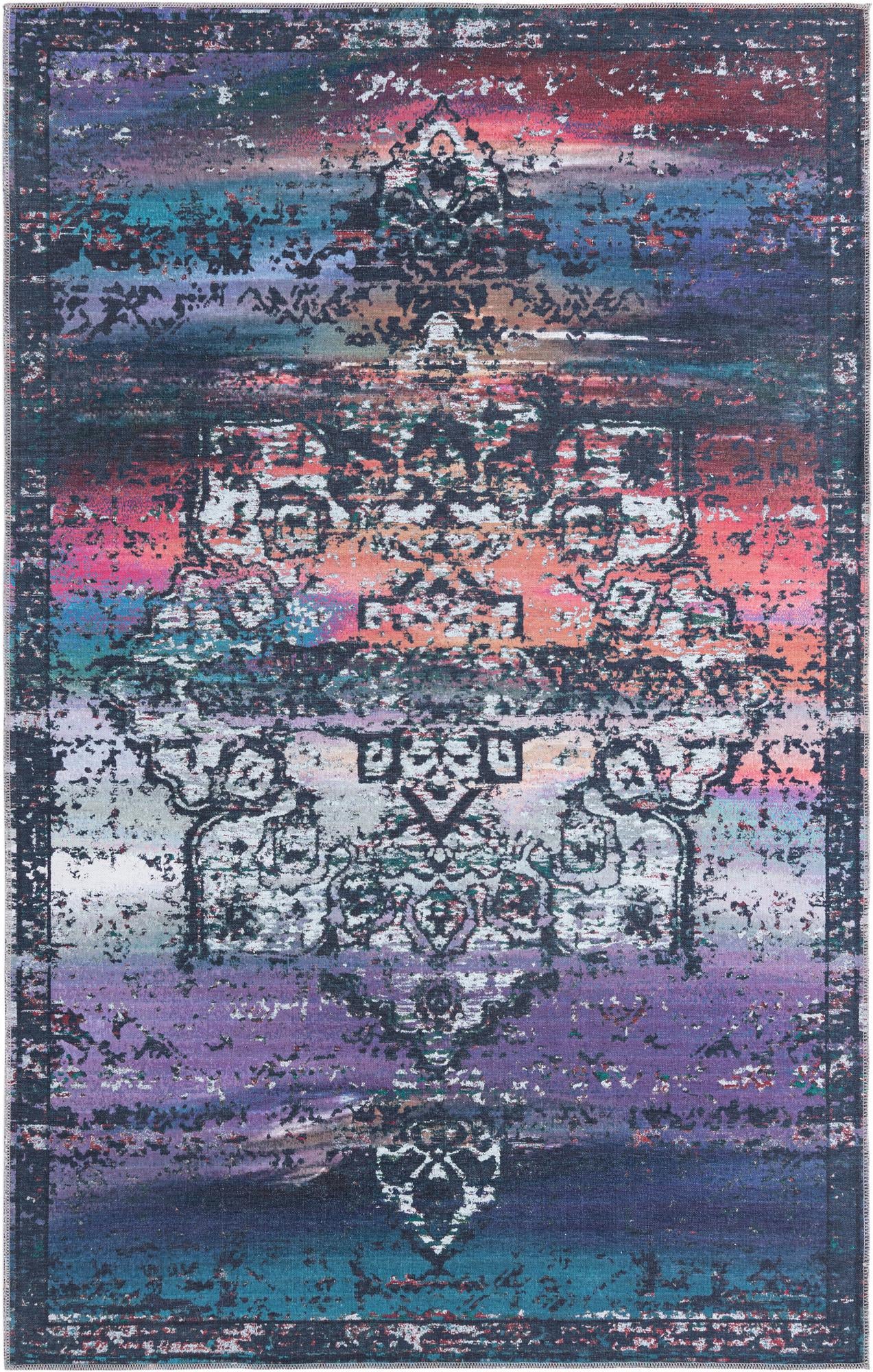 Multicolor Blue 6' x 9' Washable Francesca Rug | Rugs.com