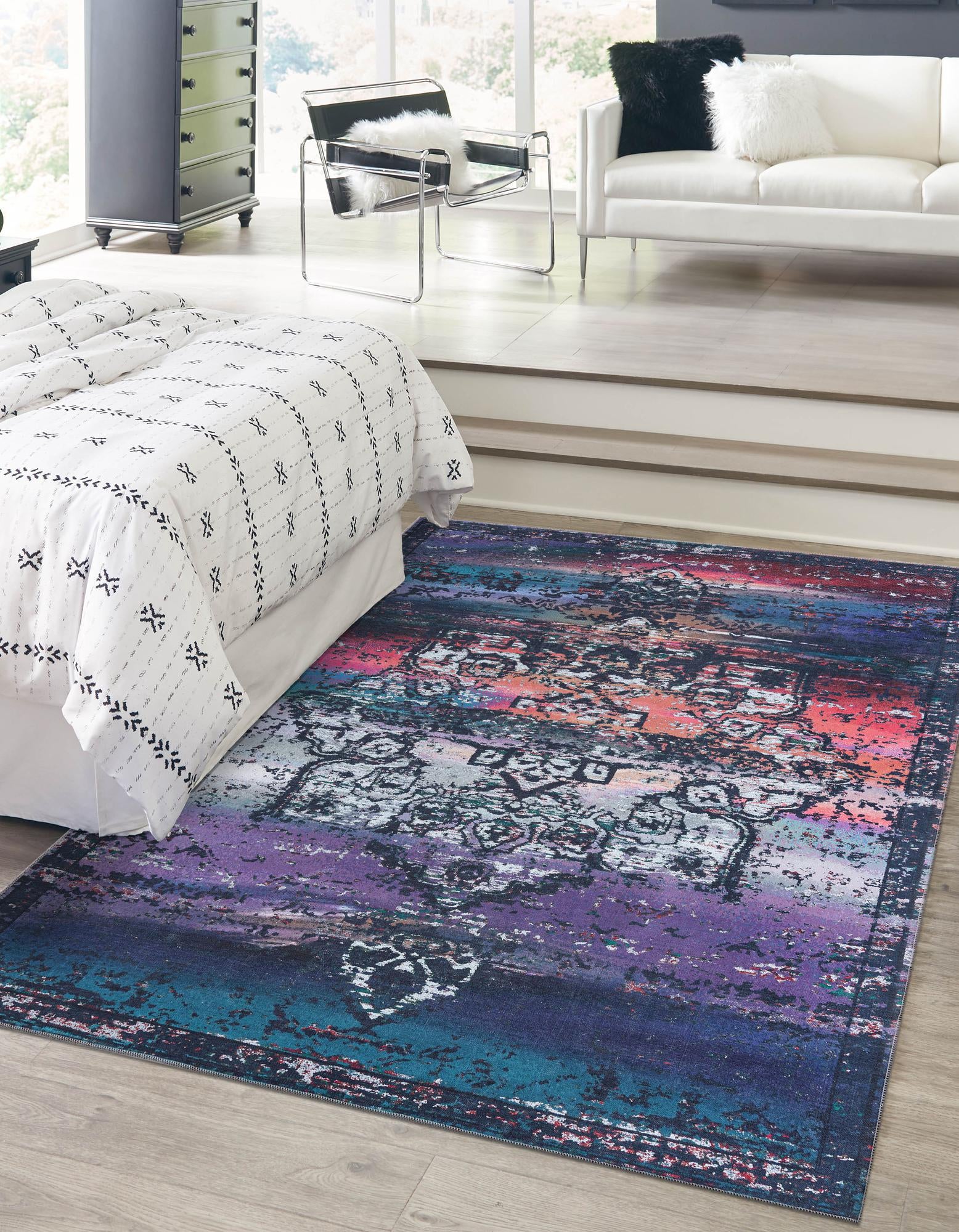 Multicolor Blue 7' 10 x 11' Washable Francesca Rug | Rugs.com