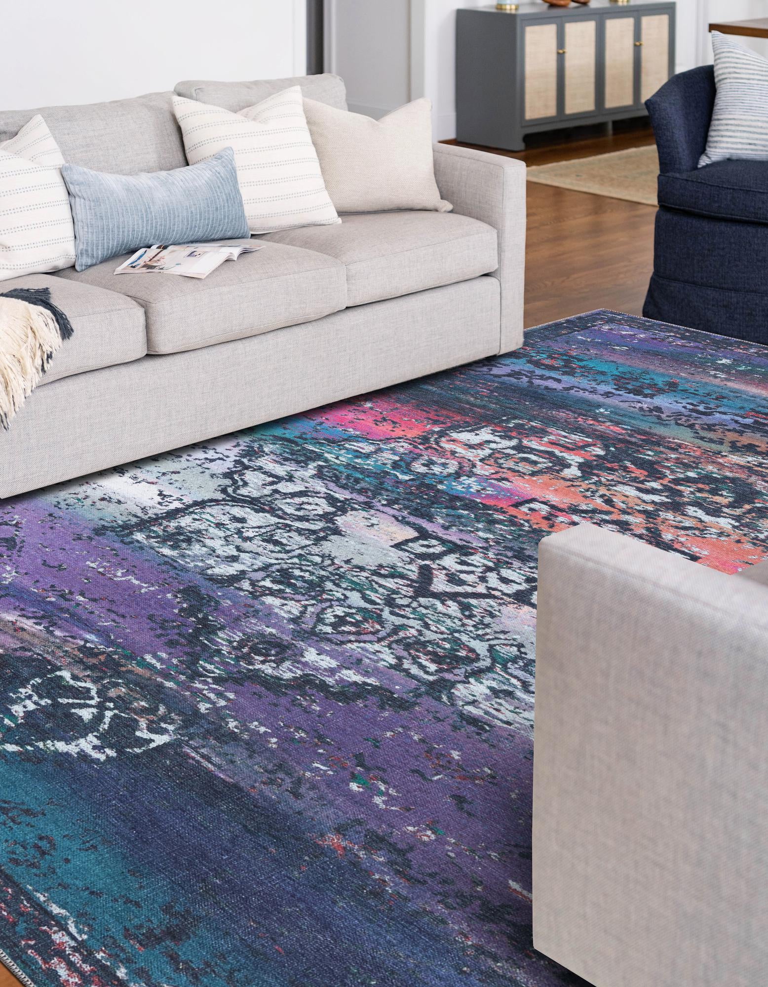 Multicolor Blue 6' x 9' Washable Francesca Rug | Rugs.com