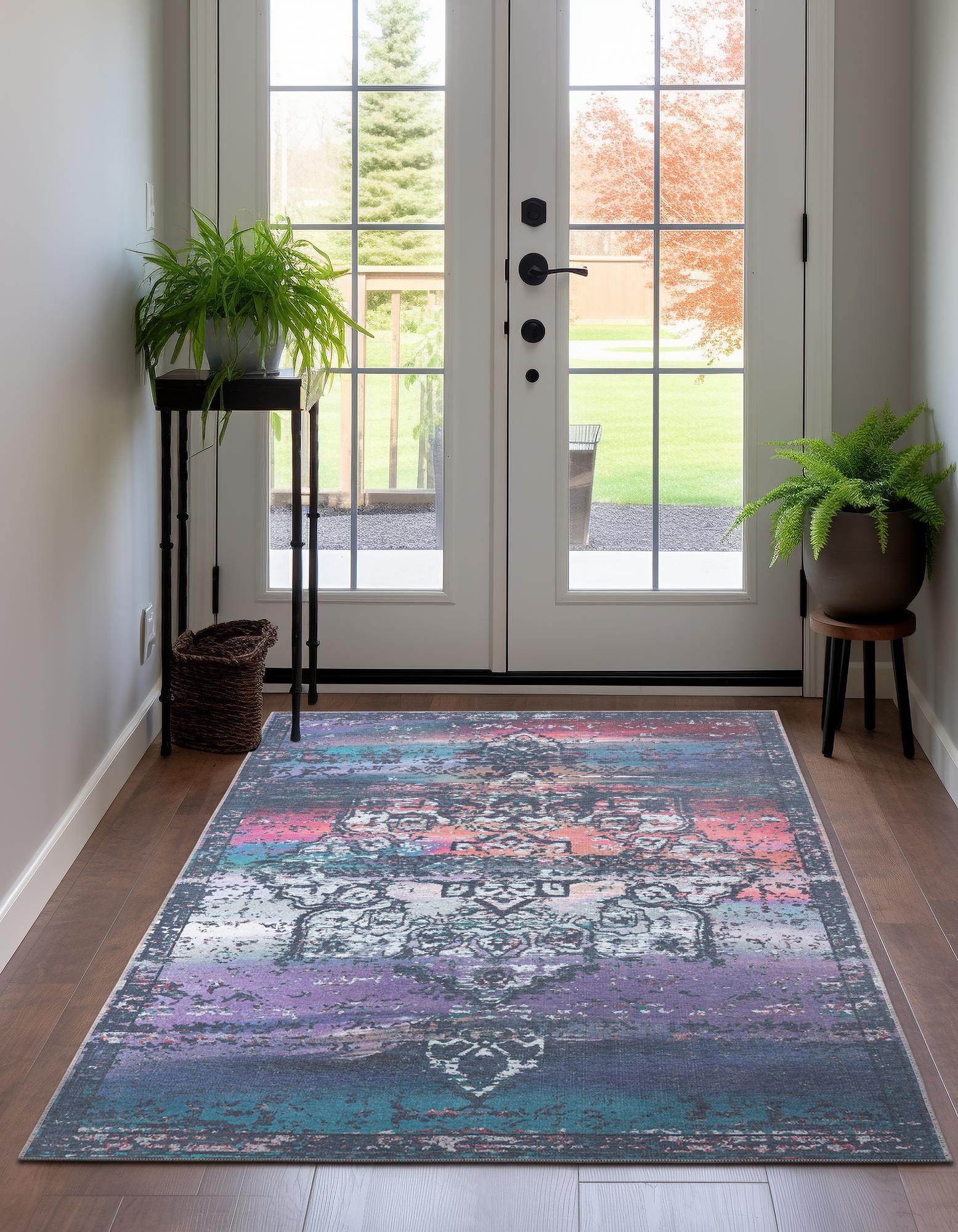 Multicolor Blue 6' x 9' Washable Francesca Rug | Rugs.com