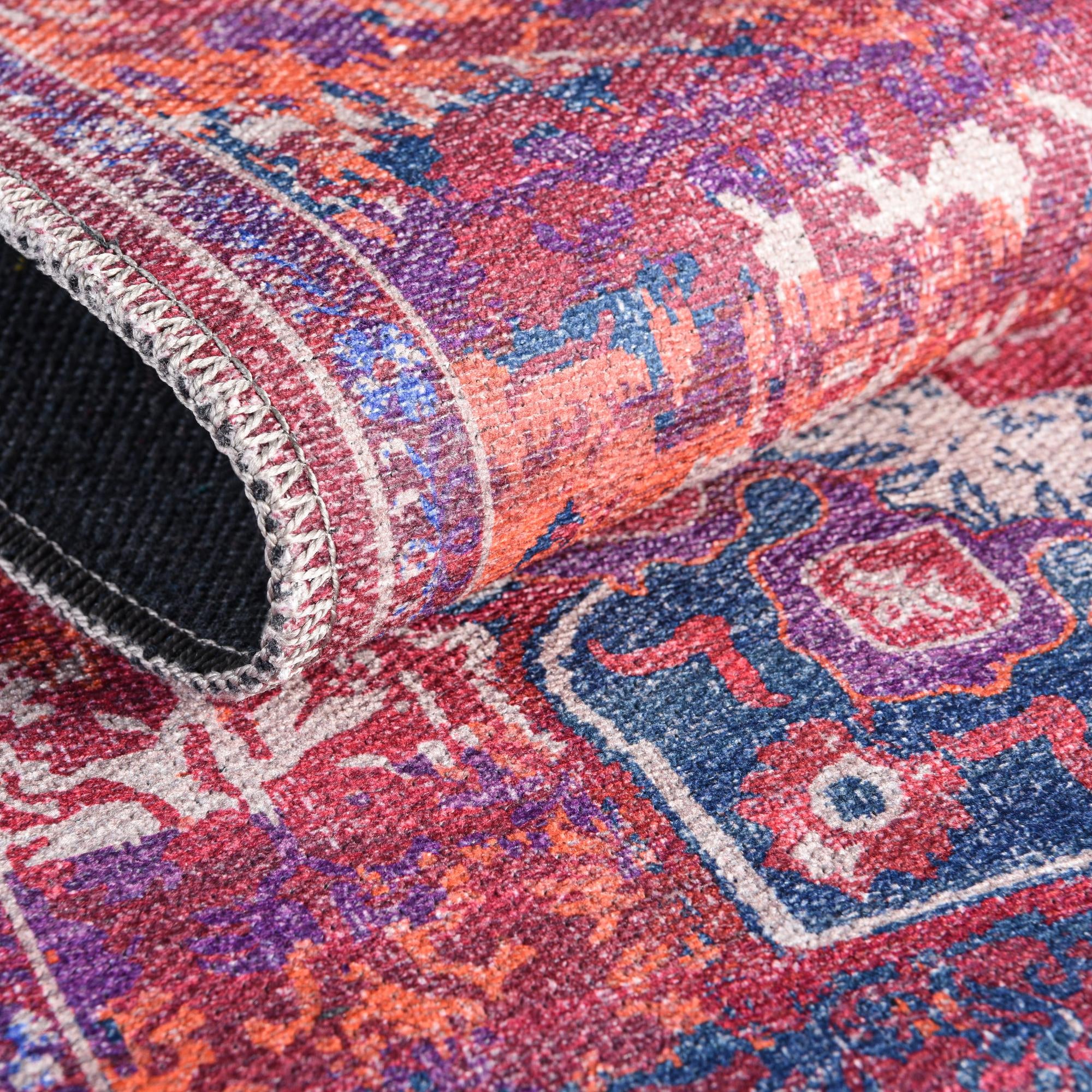 Multicolor Fuchsia 2' x 13' Washable Francesca Runner Rug | Rugs.com